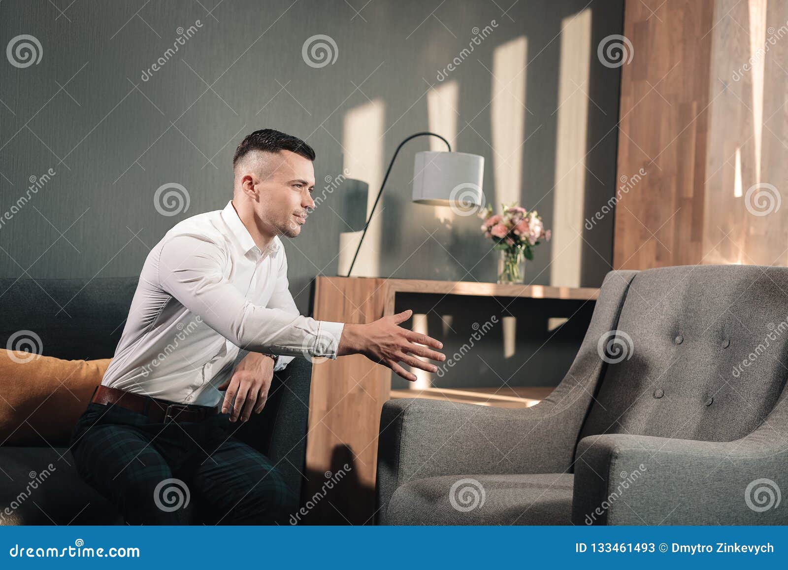 Man Having Constant Hallucinations Shaking Hand of Imaginary Person ...