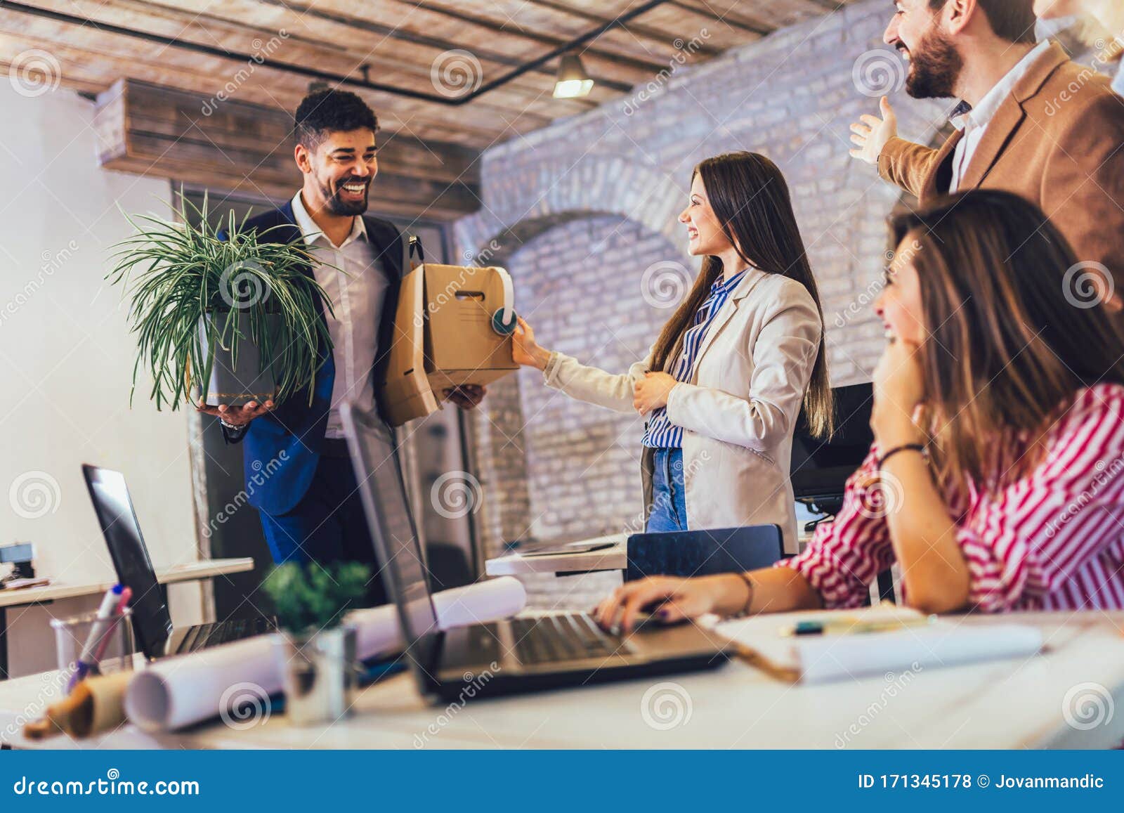 Man Having First Working Day Getting Acquainted with Colleagues Stock ...