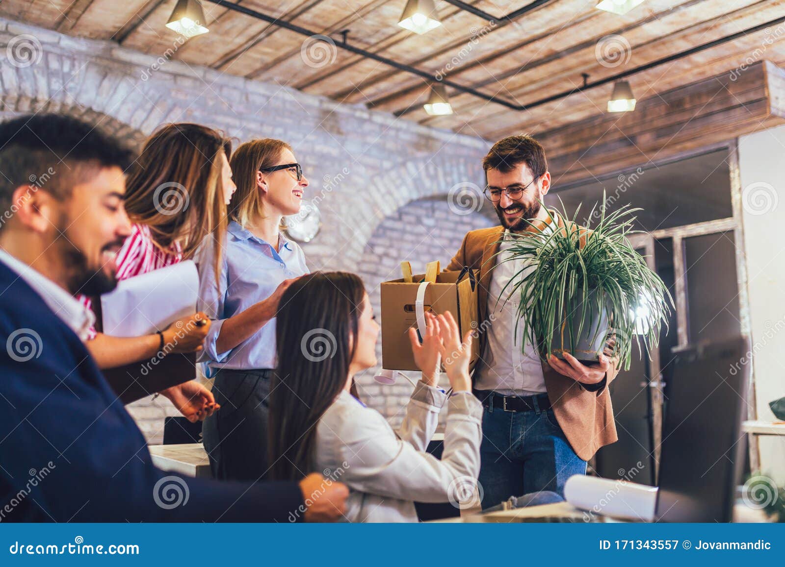Man Having First Working Day Getting Acquainted with Colleagues Stock ...