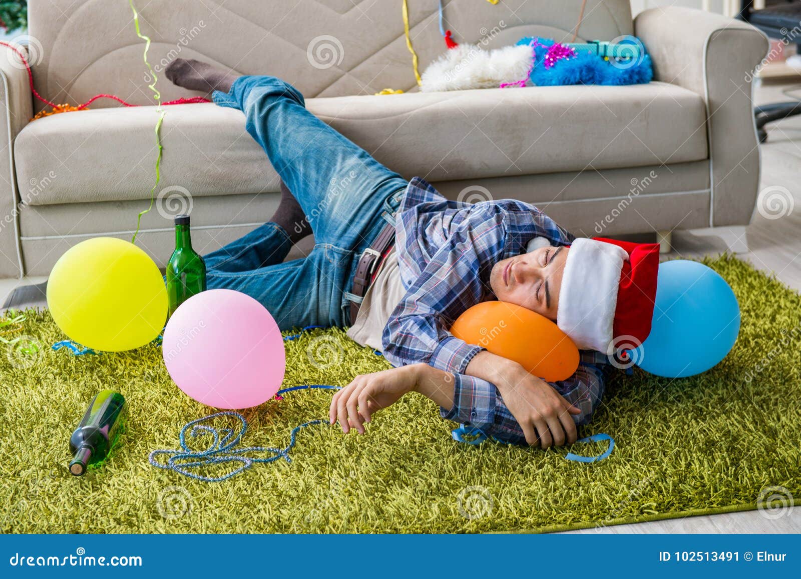 The Man Having Hangover after Christmas Party Stock Image - Image of ...