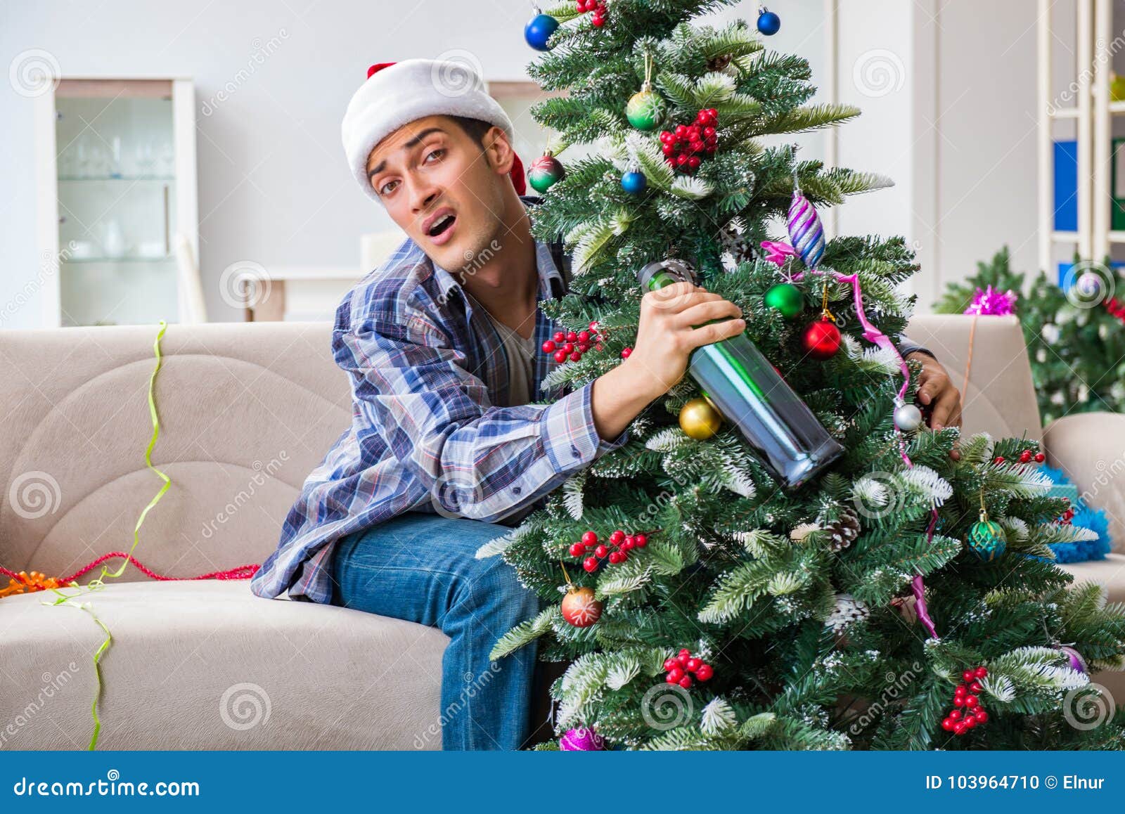 The Man Having Hangover after Christmas Party Stock Photo - Image of ...