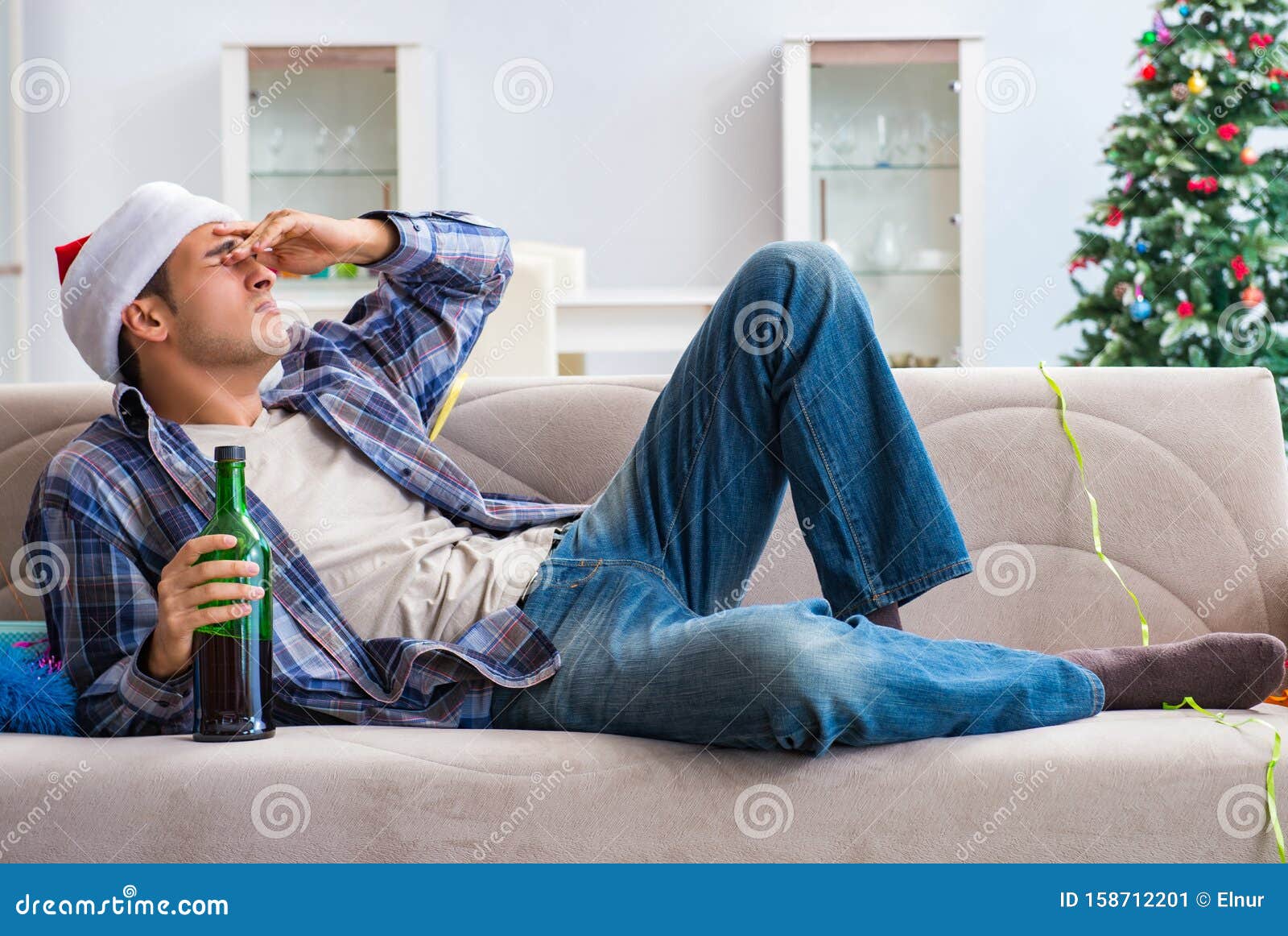 Man Having Hangover after Christmas Party Stock Image - Image of ...