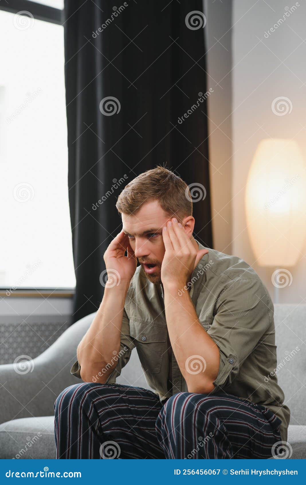Man Having a Headache at Home Stock Image - Image of ache, home: 256456067