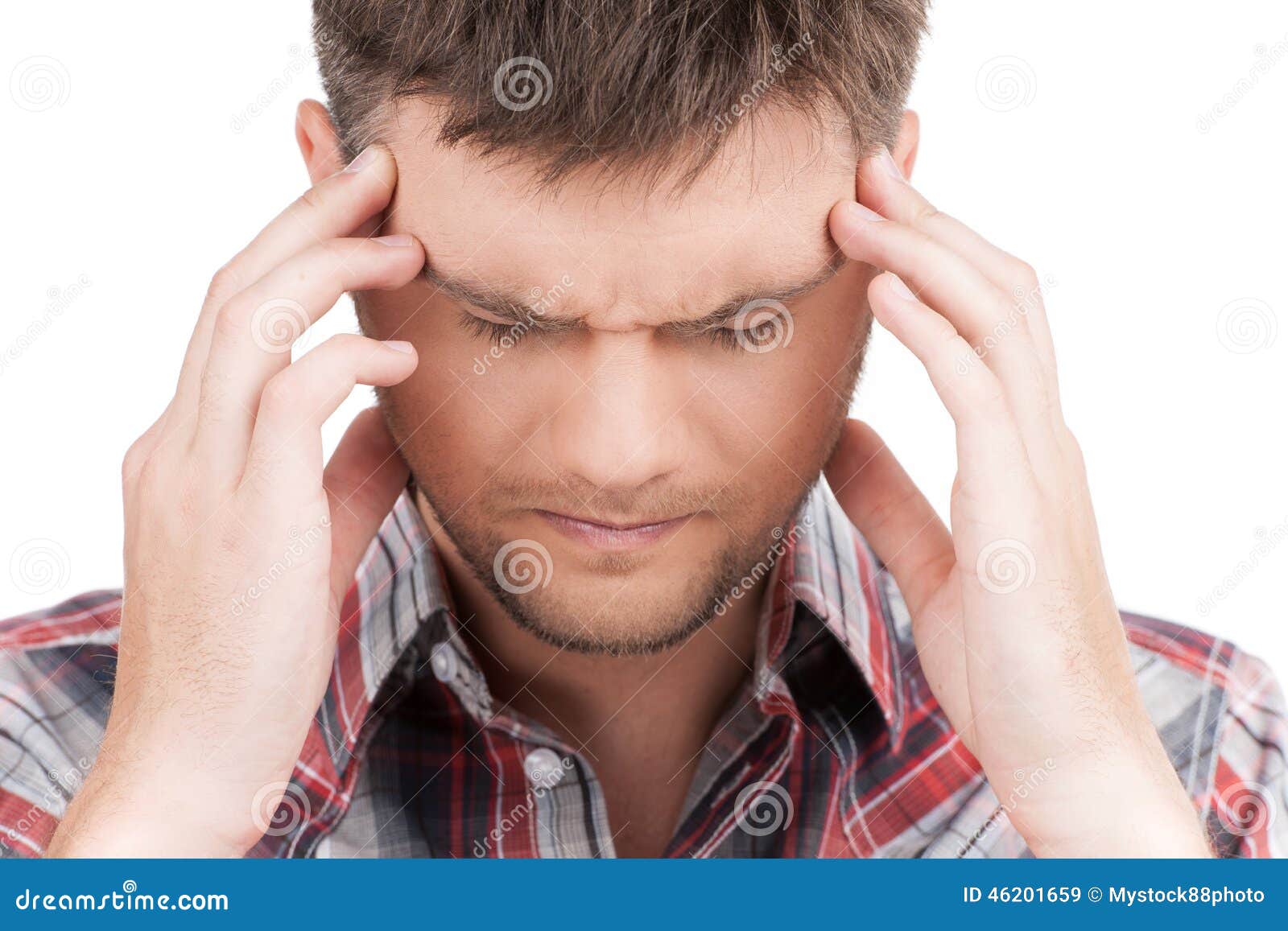 Man Having Headache on White Background. Stock Image - Image of face ...