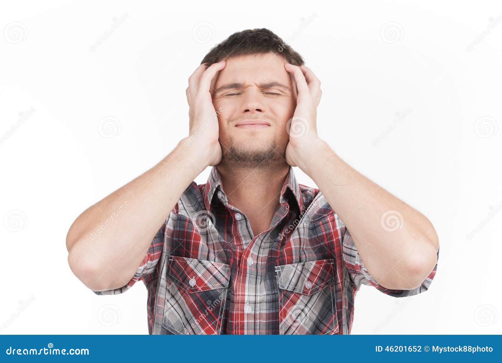 Man Having Headache on White Background. Stock Photo - Image of emotion ...