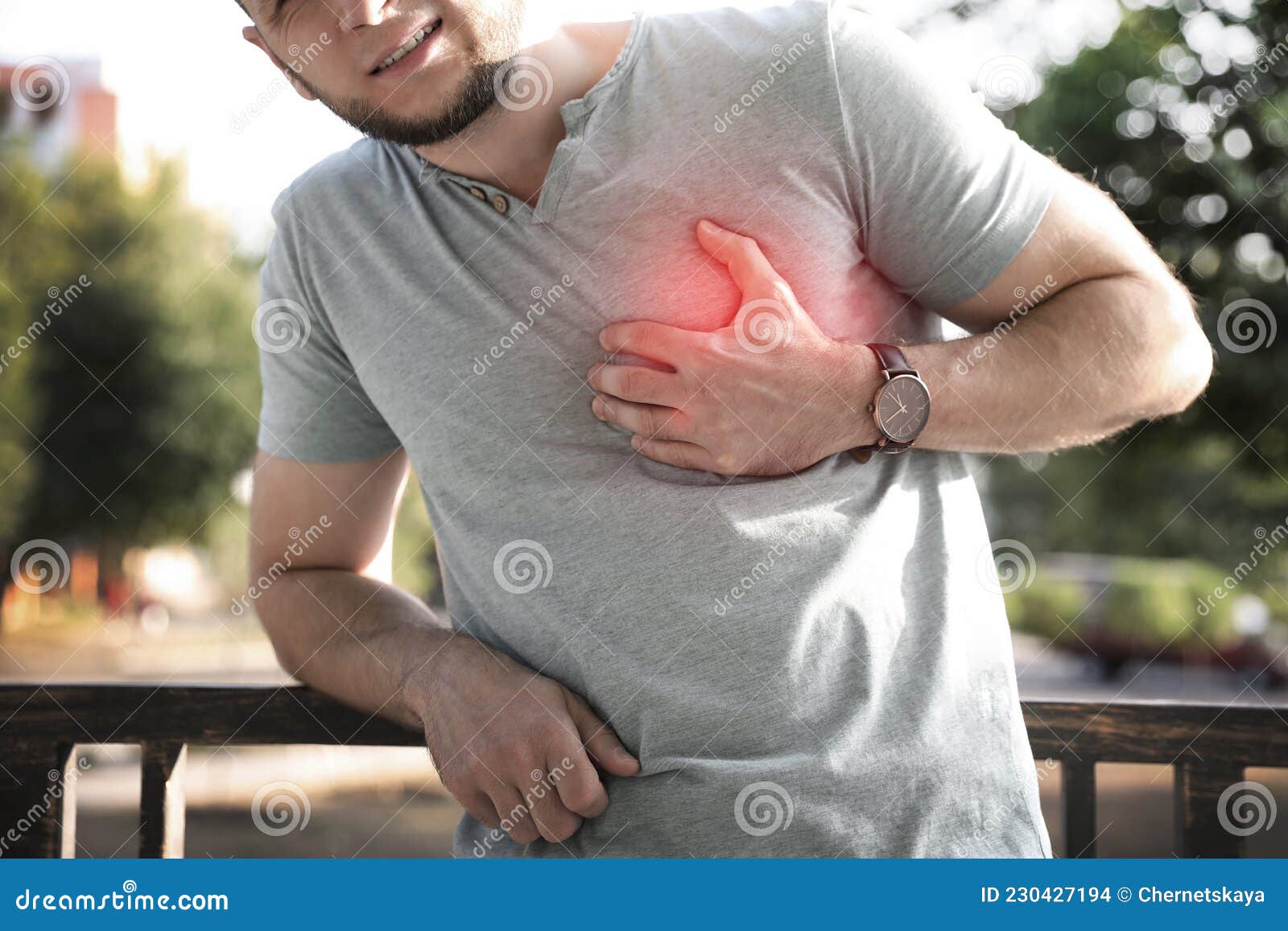 Man Having Heart Attack Outdoors, Closeup View Stock Photo - Image of ...