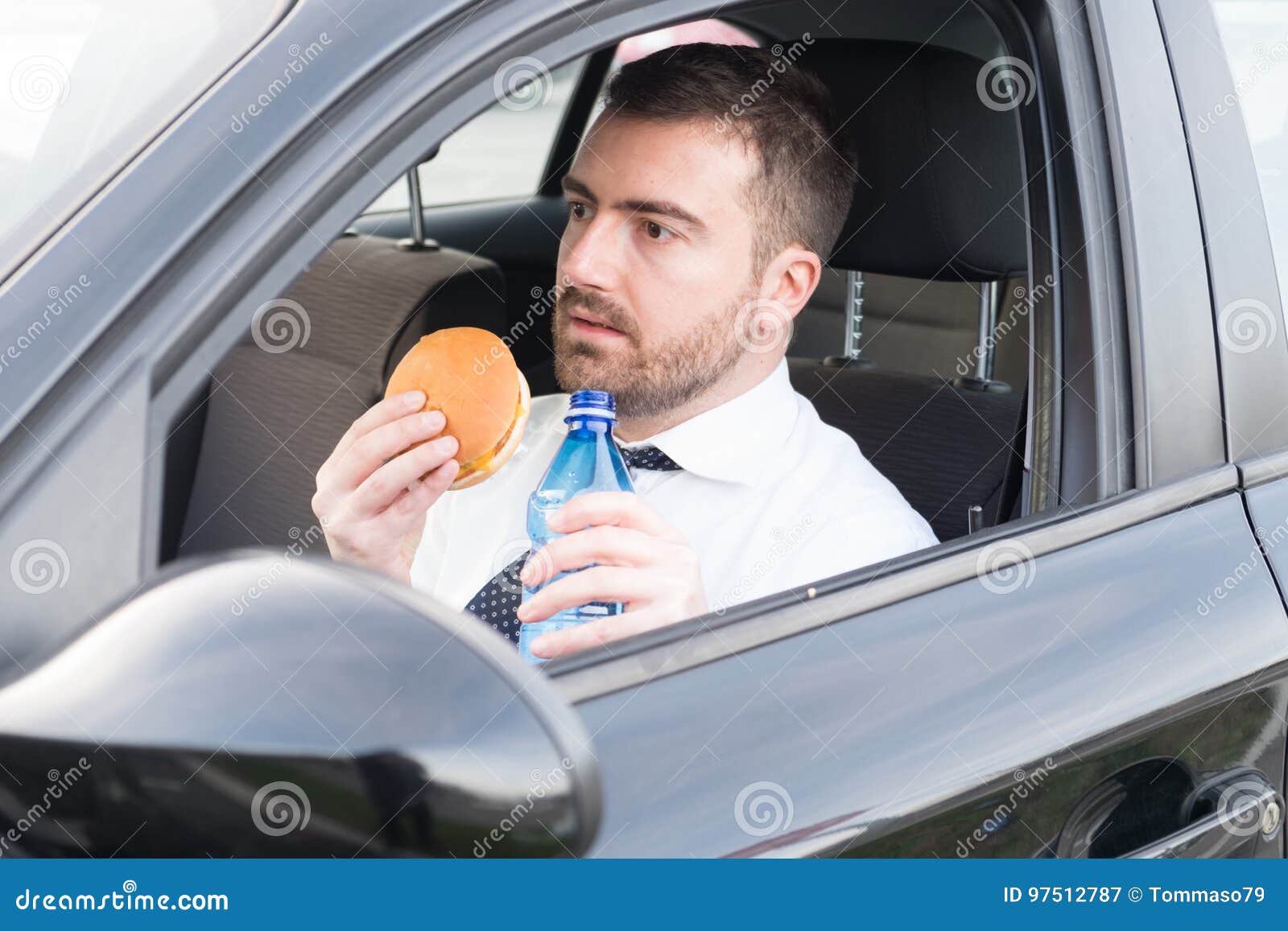 Man Having Lunch Seated in His a Car Stock Image - Image of driver ...