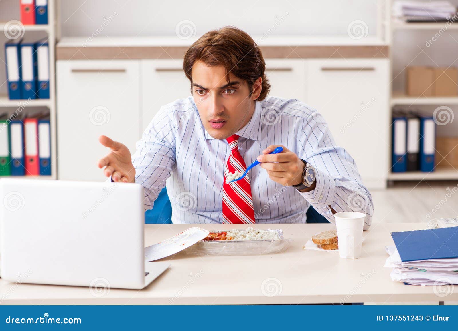 The Man Having Meal at Work during Break Stock Image - Image of salad ...