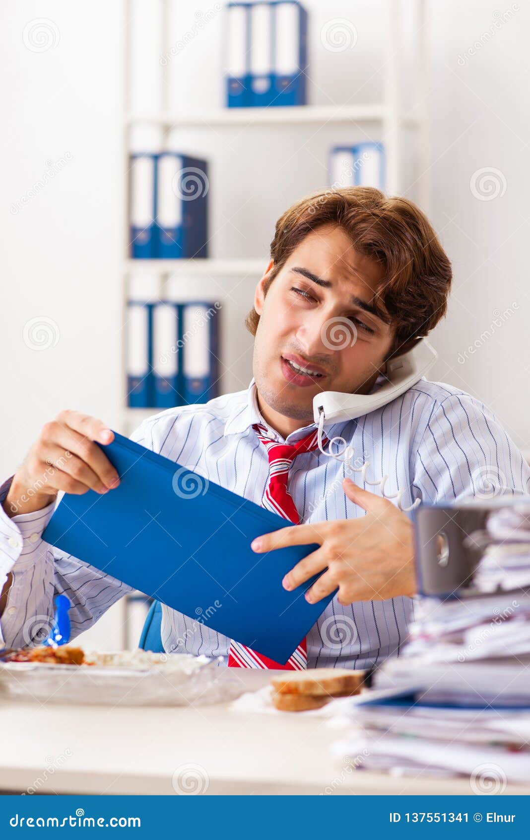 The Man Having Meal at Work during Break Stock Image - Image of busy ...