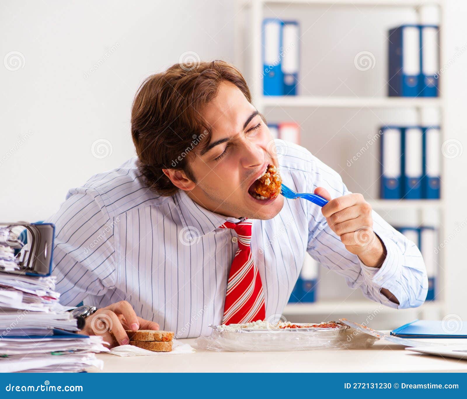 Man Having Meal at Work during Break Stock Photo - Image of employee ...