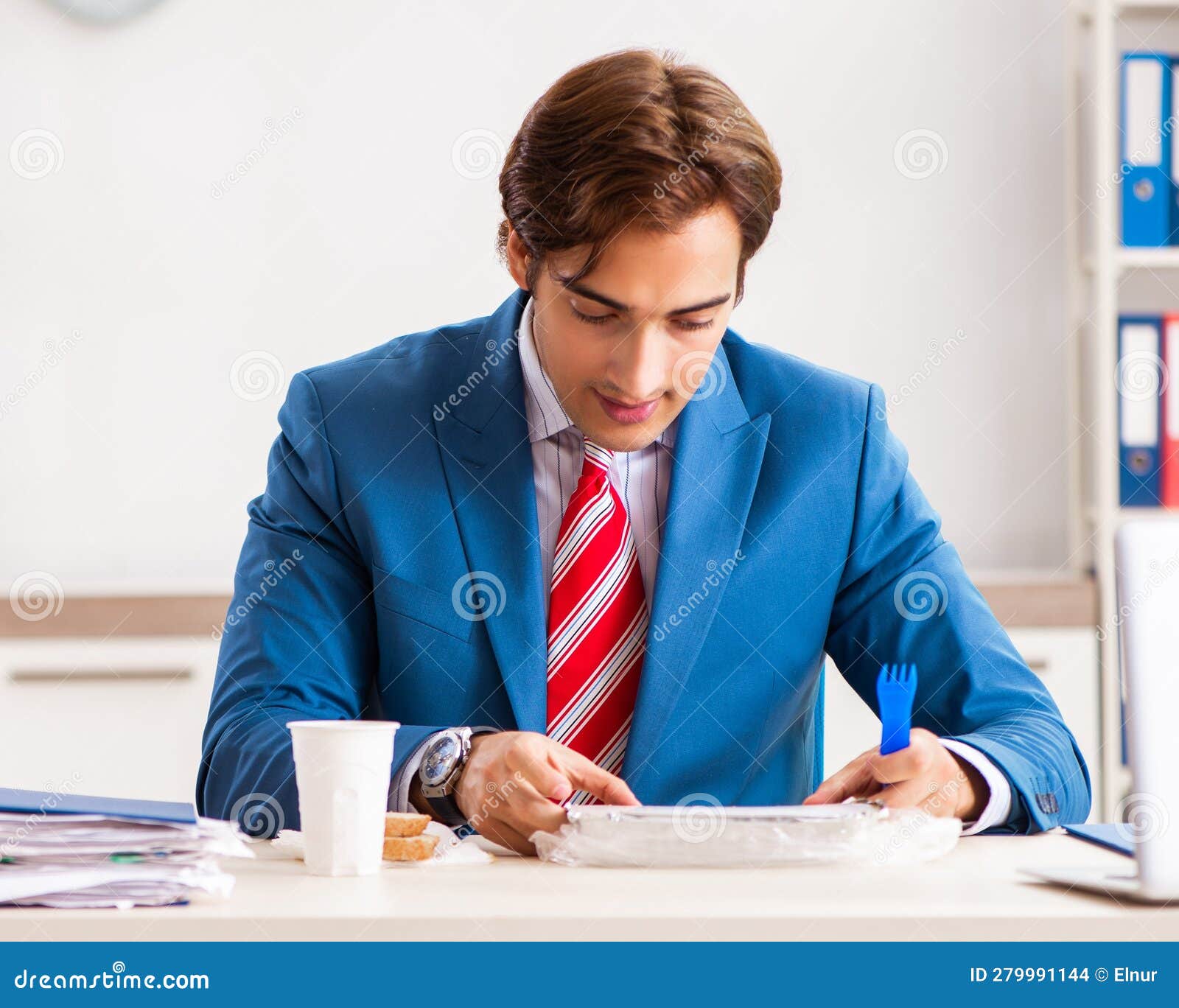 Man Having Meal at Work during Break Stock Photo - Image of manager ...