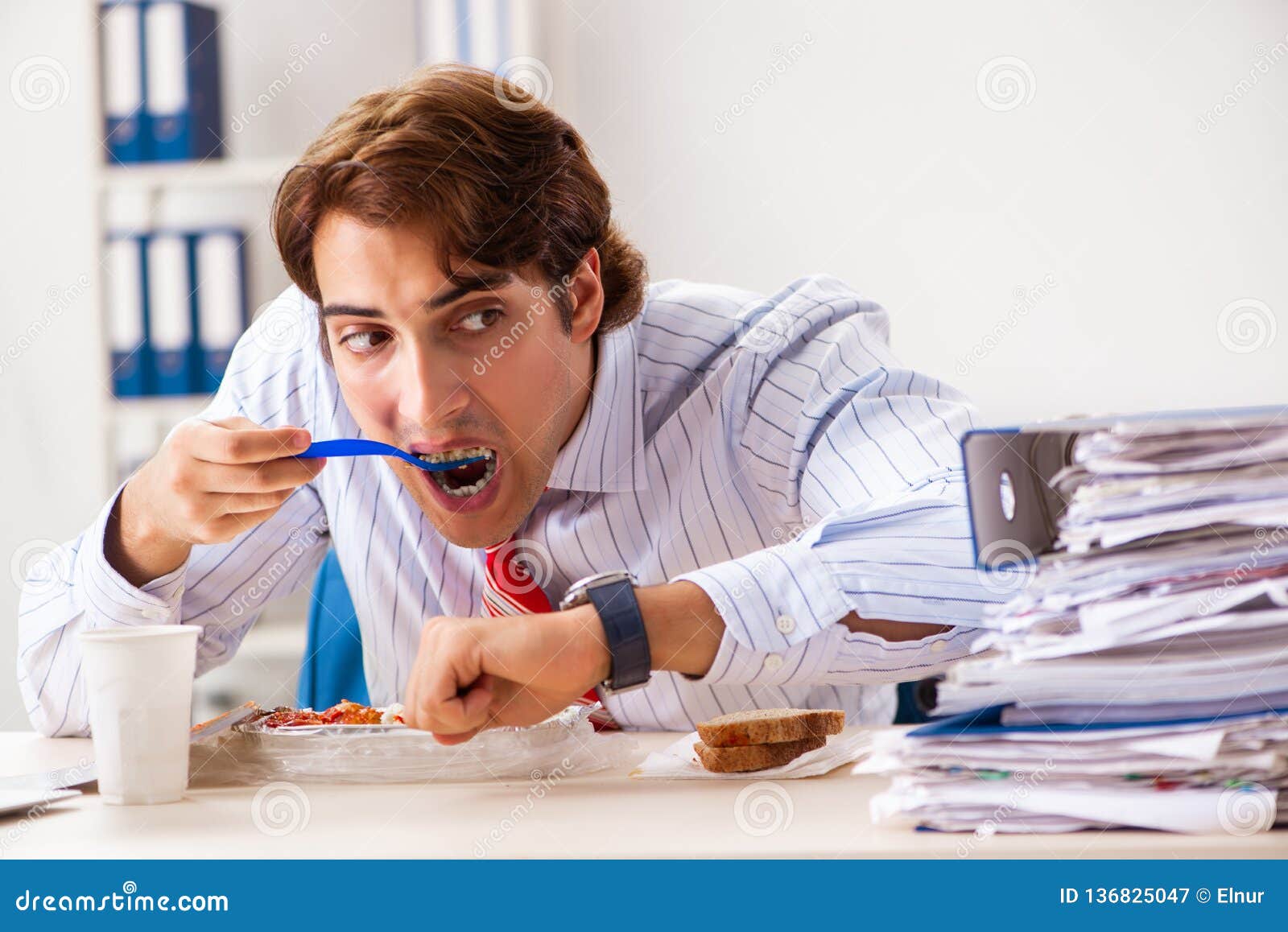 The Man Having Meal at Work during Break Stock Image - Image of ...