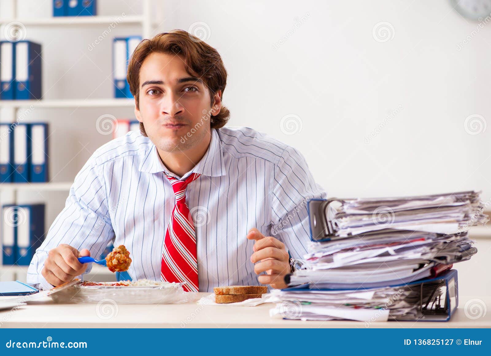 The Man Having Meal at Work during Break Stock Image - Image of eating ...