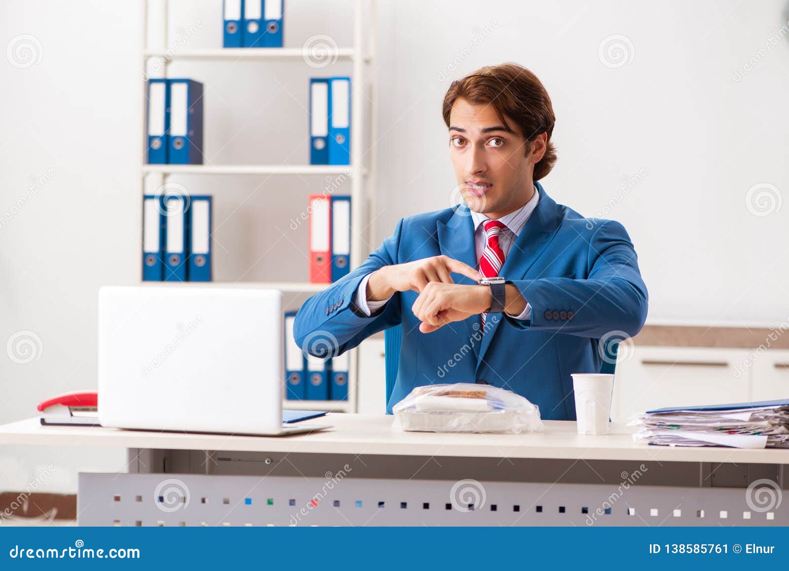 The Man Having Meal at Work during Break Stock Image - Image of food ...