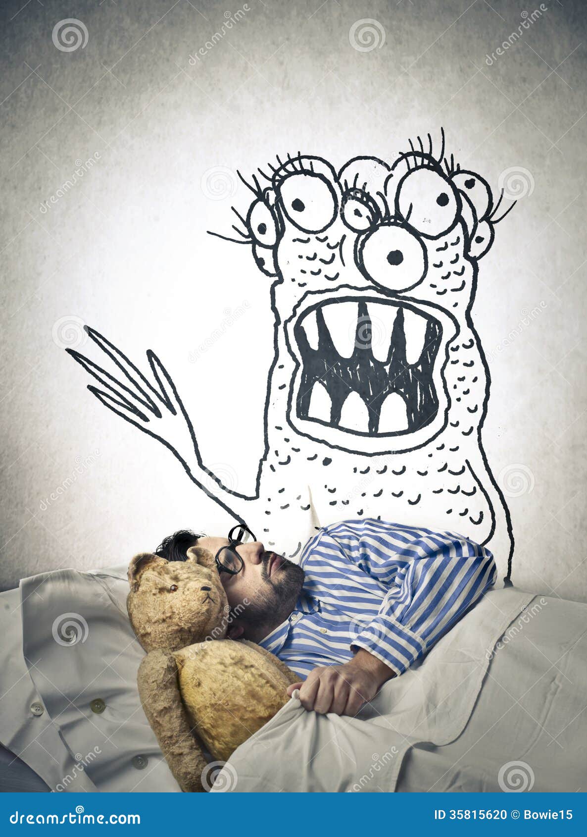 Man having a nightmare stock illustration. Illustration of draw - 35815620