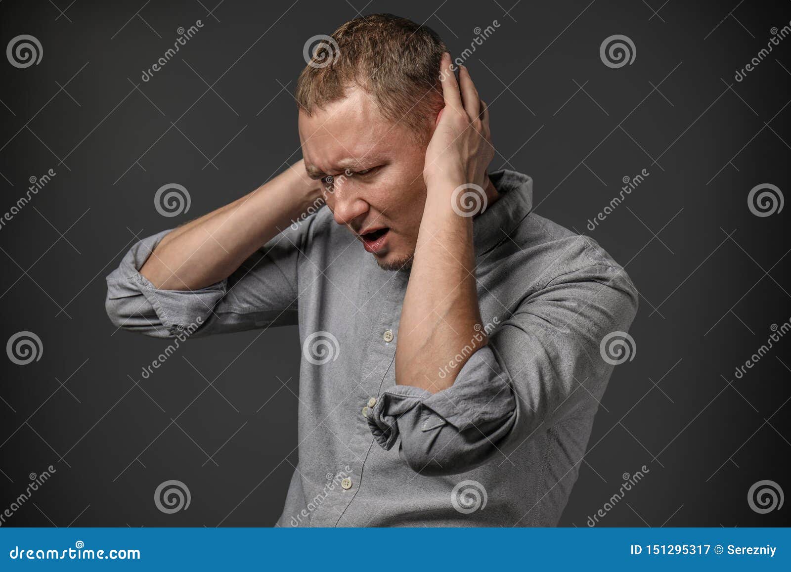 Man Having Panic Attack on Dark Background Stock Image - Image of ...