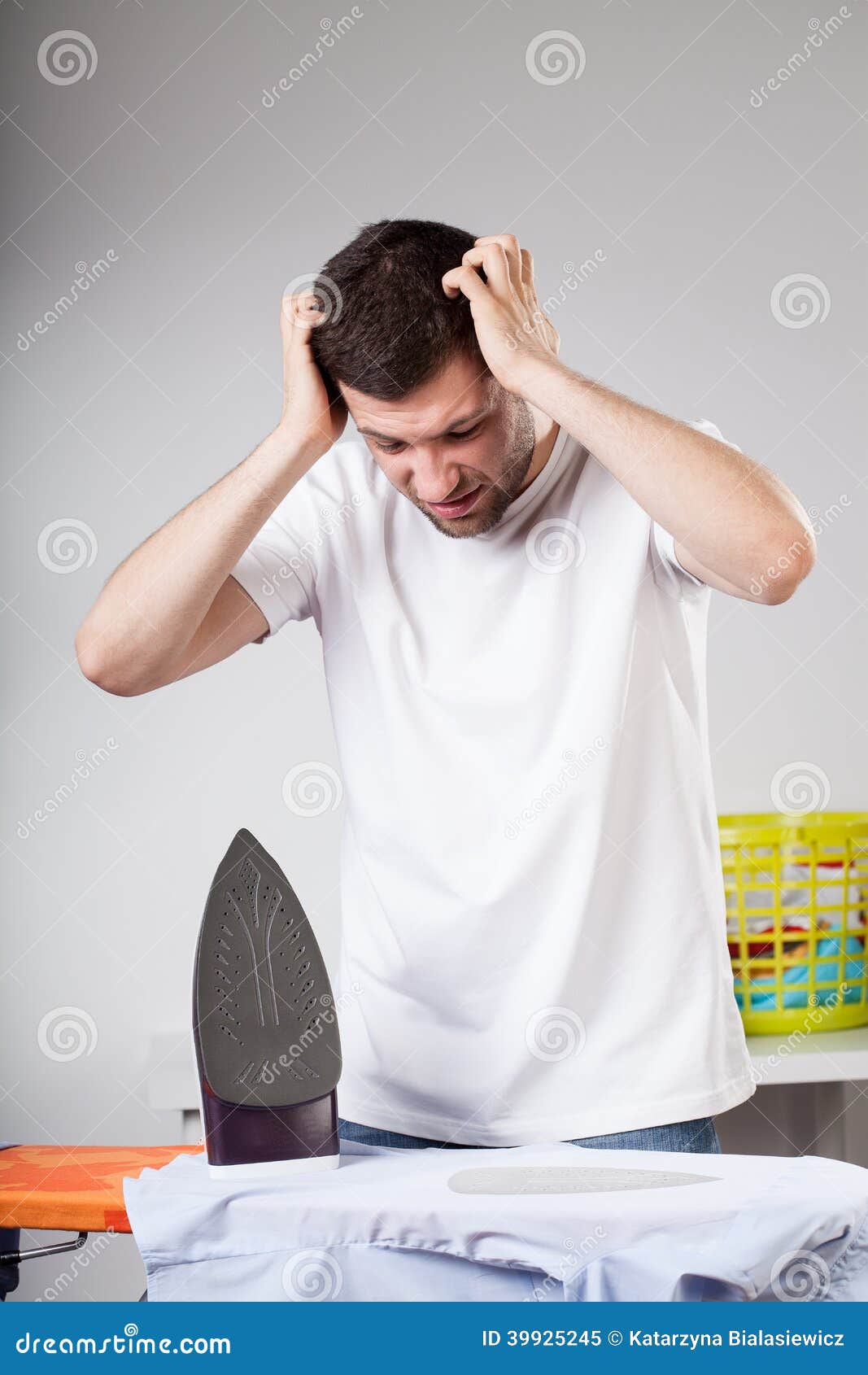 Man Having a Problem with Ironing Stock Image - Image of fail, burn ...