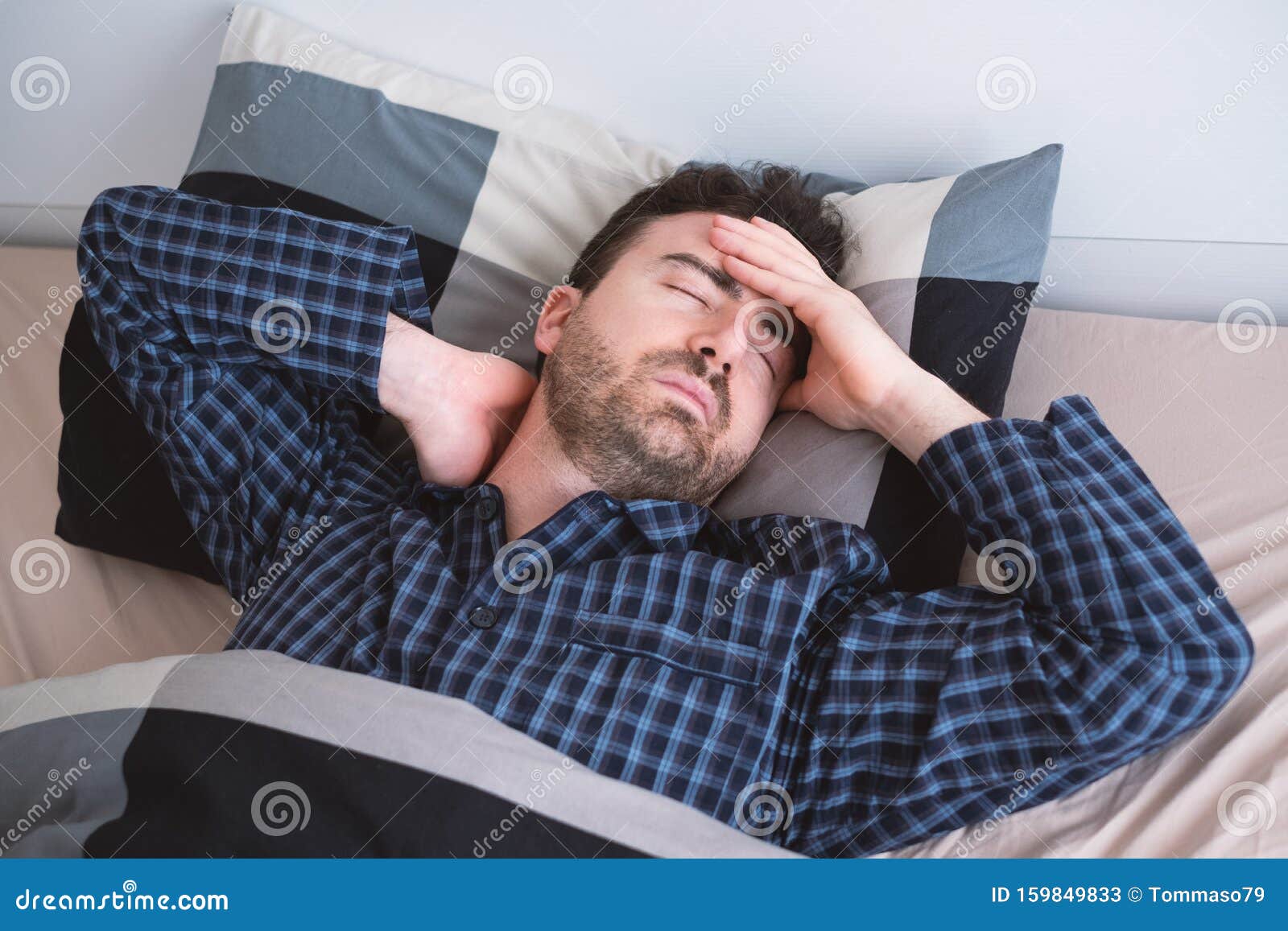 Man Can`t Sleep in Bed Suffering Insomnia Stock Image - Image of ...