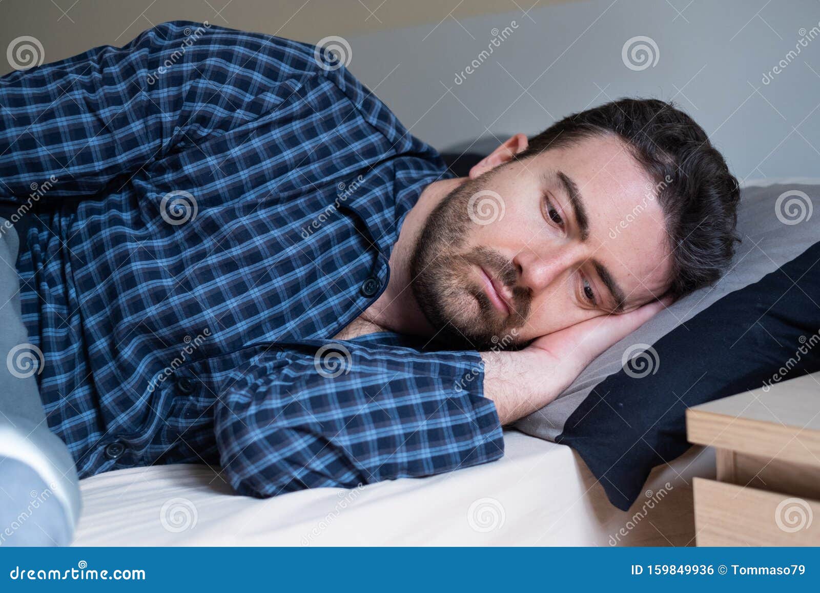 Man Having Problem Sleeping in His Bed Stock Photo - Image of morning ...