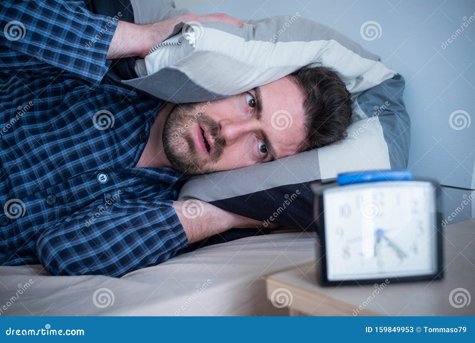 Man Having Problem Sleeping in His Bed Stock Image - Image of bedding ...