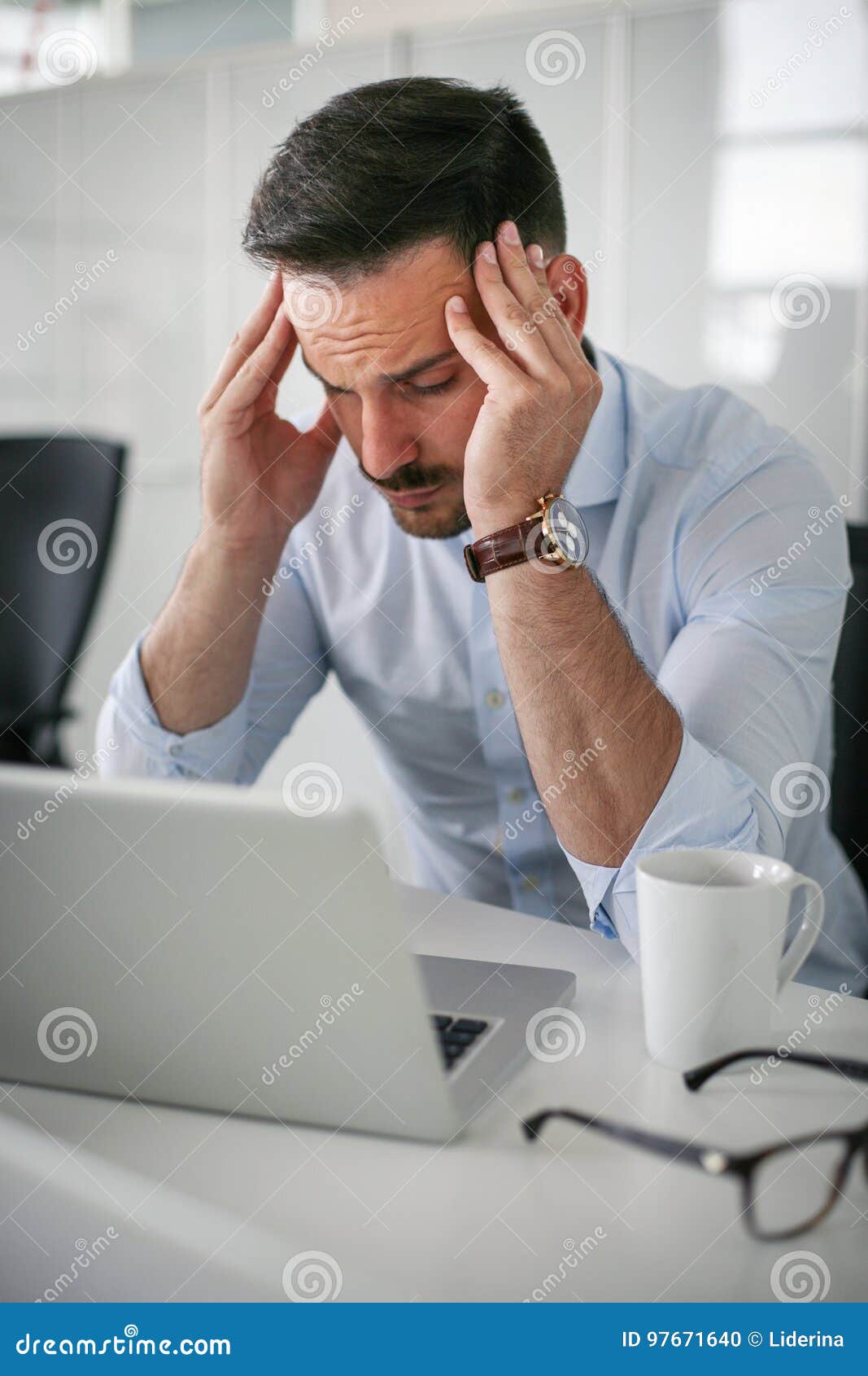 .Man Having Problem in the Work. Business Man Sitting in Stock Photo ...