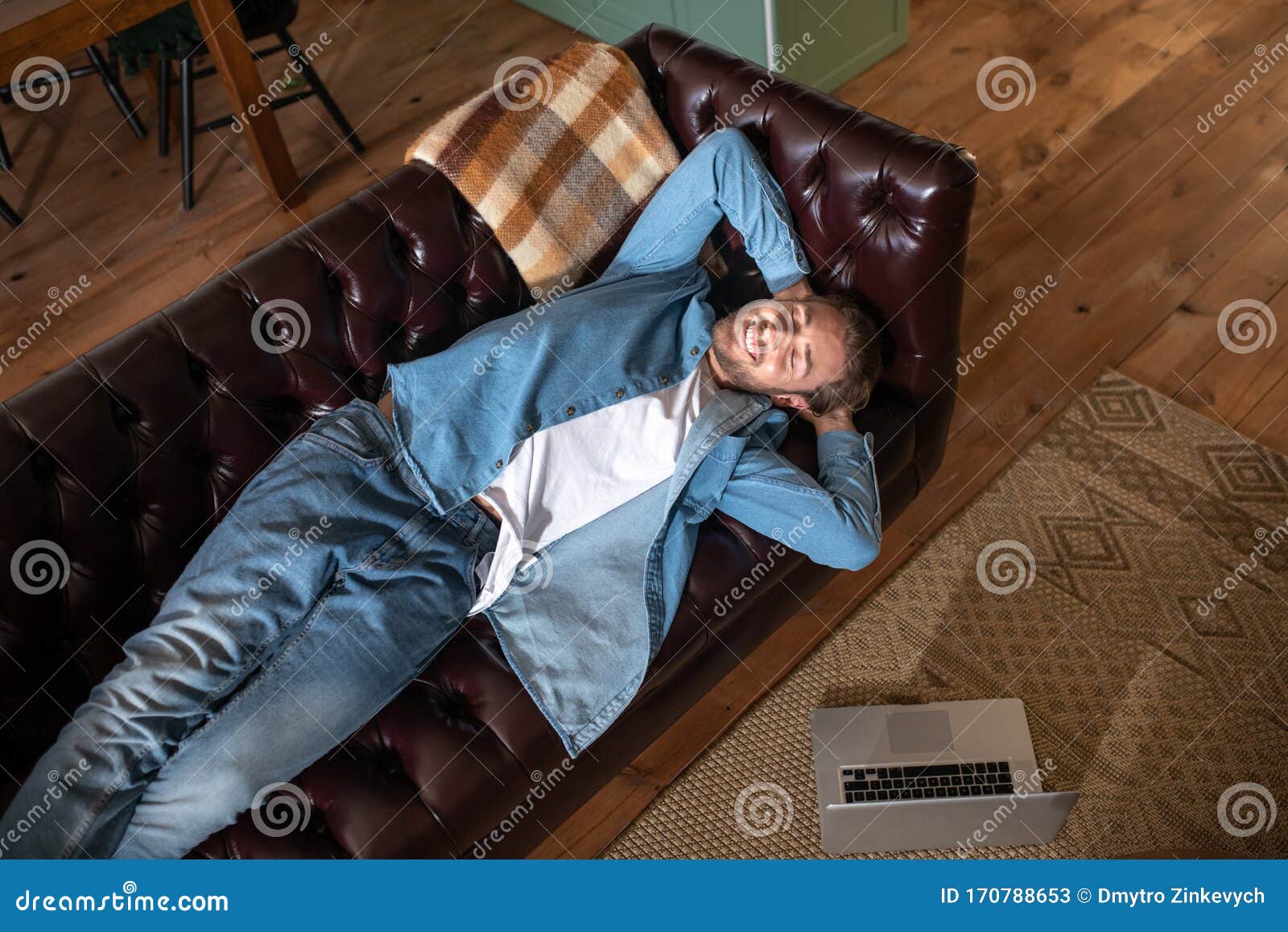 Man Having a Rest while Working Remotely at Home Stock Image - Image of ...
