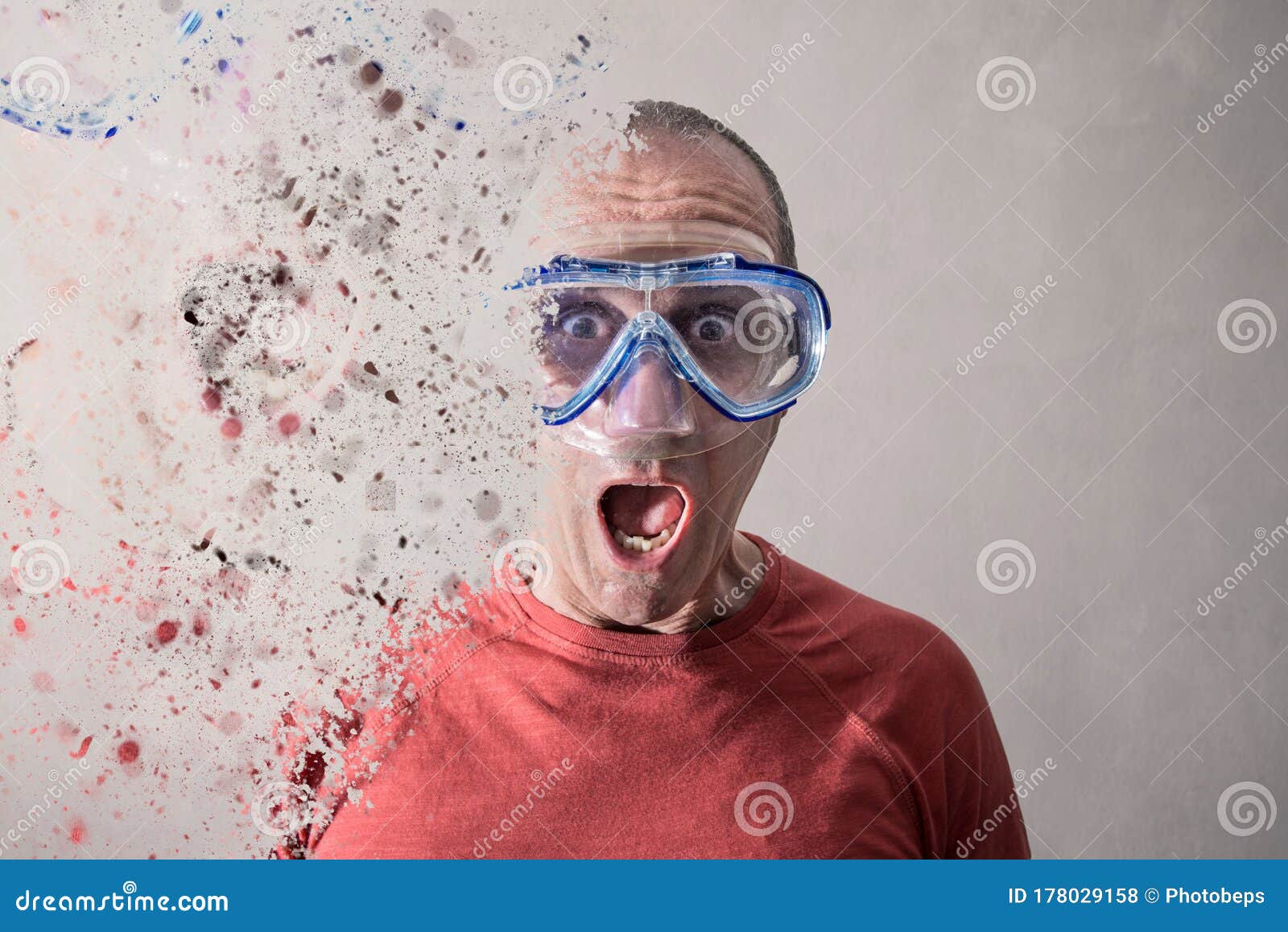 Man Having a Scuba Mask Dissolve Stock Photo - Image of shatter, effect ...