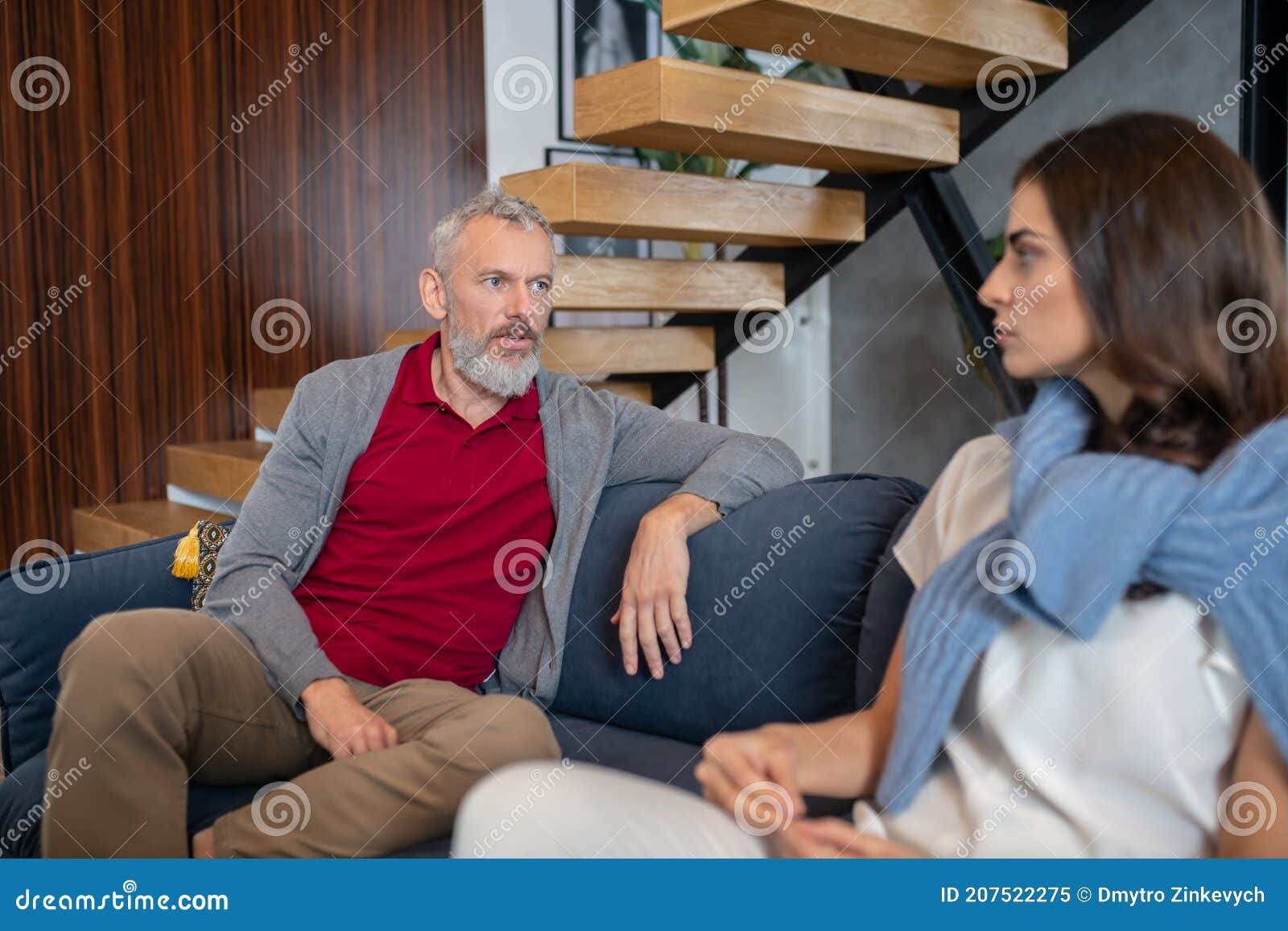 Man Having a Serious Conversation with His Young Spouse Stock Image ...