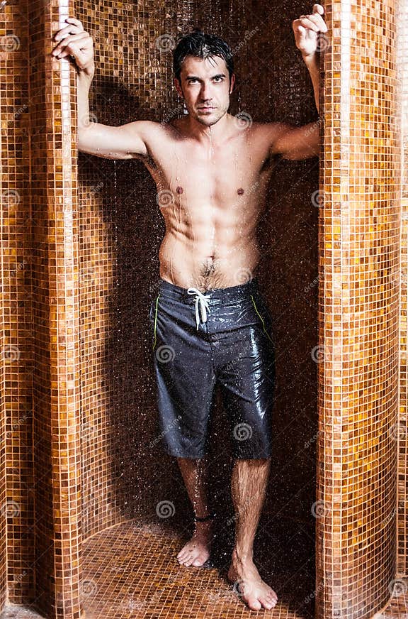 Man Having a Shower in a Spa Stock Photo - Image of bath, masculine ...