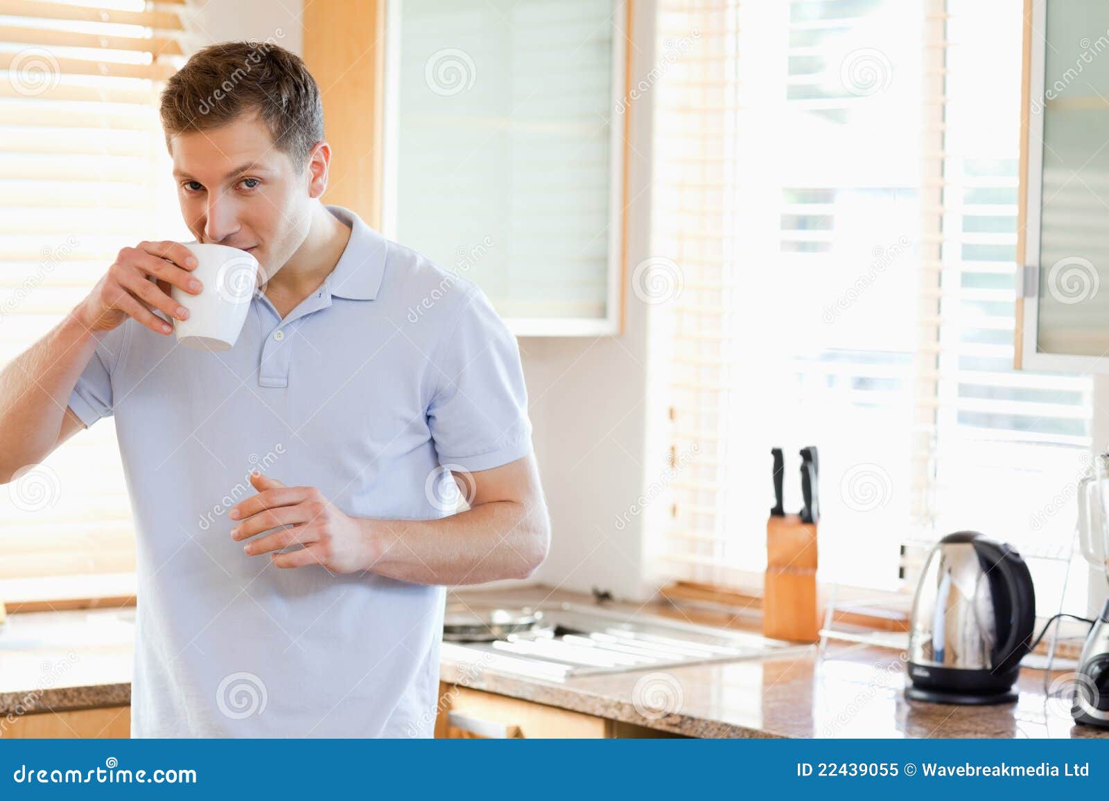 Man Having a Sip of Coffee in the Kitchen Stock Image - Image of drink ...