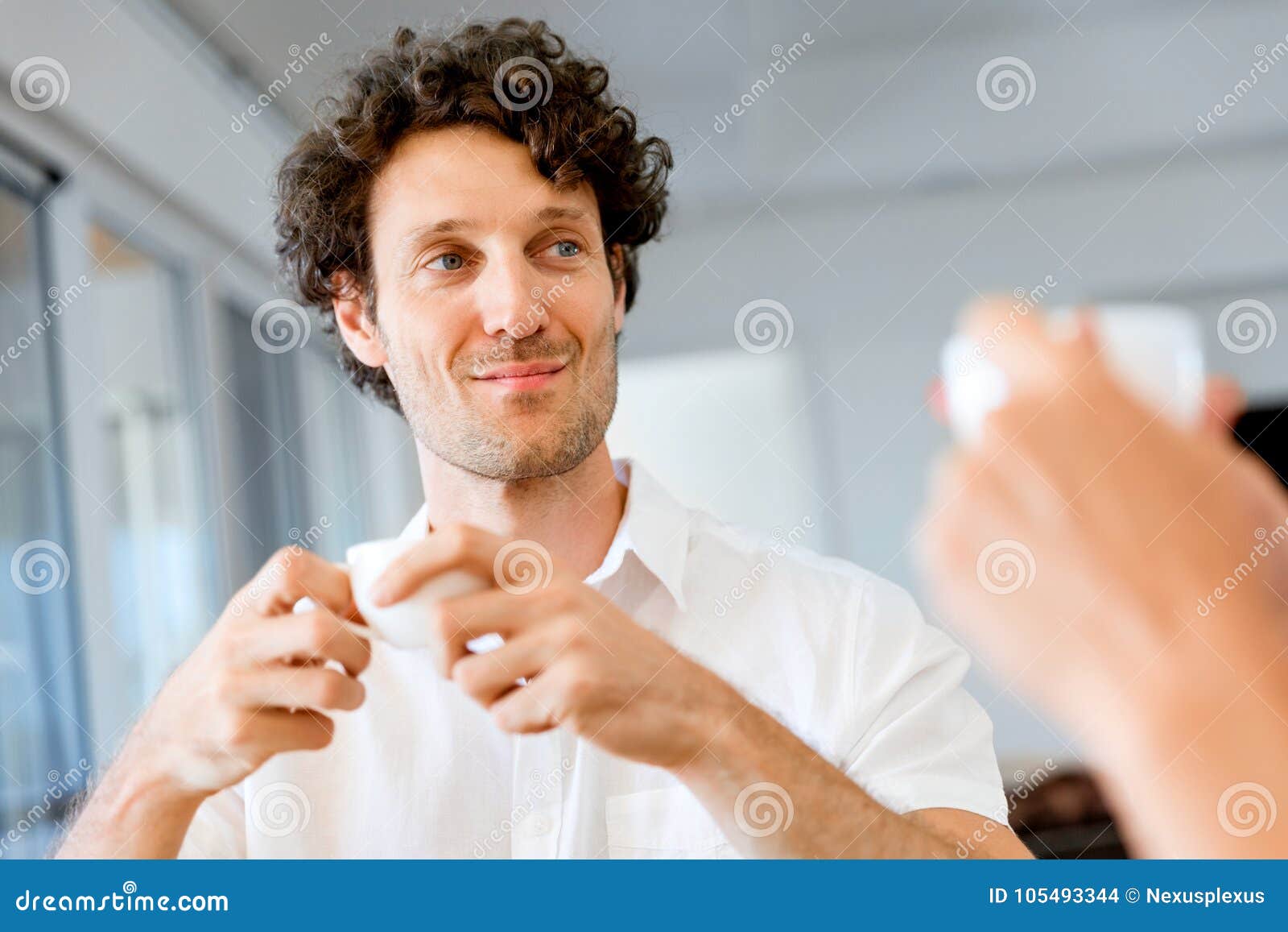 Man having tea at home stock photo. Image of relaxed - 105493344