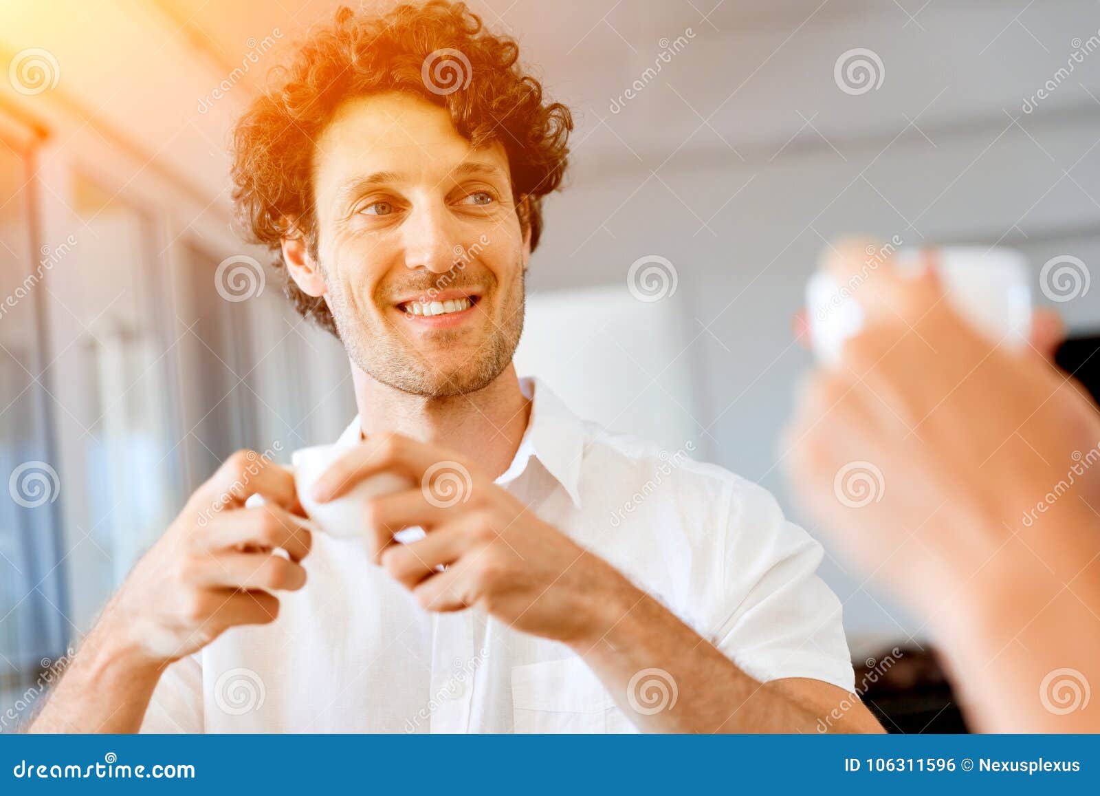 Man having tea at home stock photo. Image of male, home - 106311596