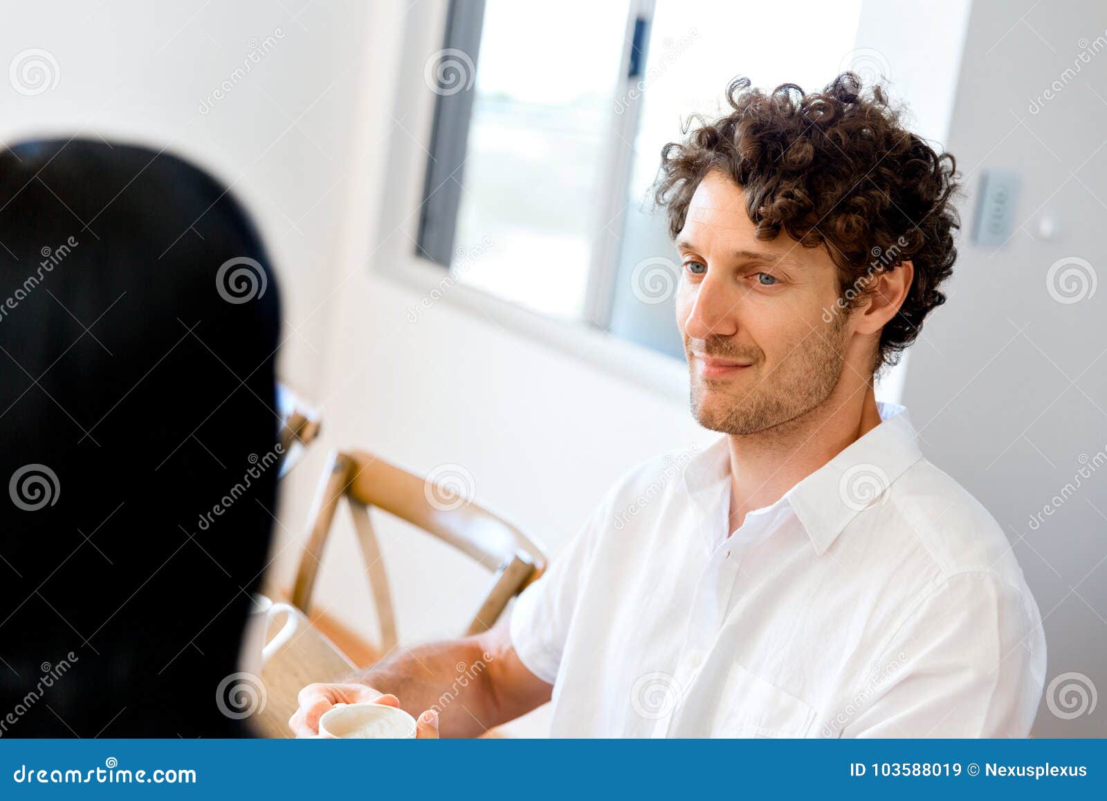 Man having tea at home stock image. Image of communication - 103588019