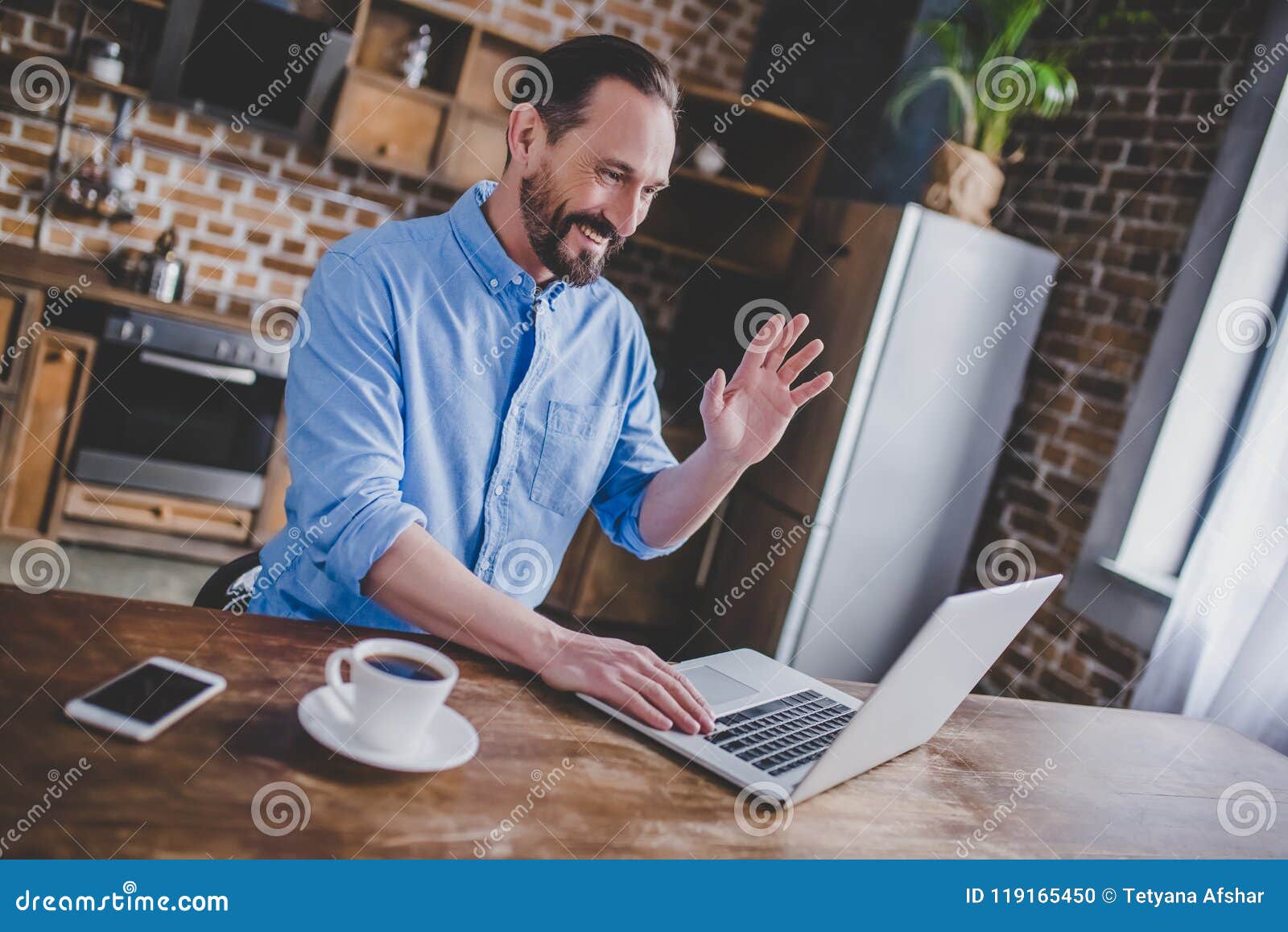 Man Having Video Chat Using Laptop Stock Photo - Image of drinking ... Man Having Video Chat Using Laptop Stock Photo - Image of drinking ...