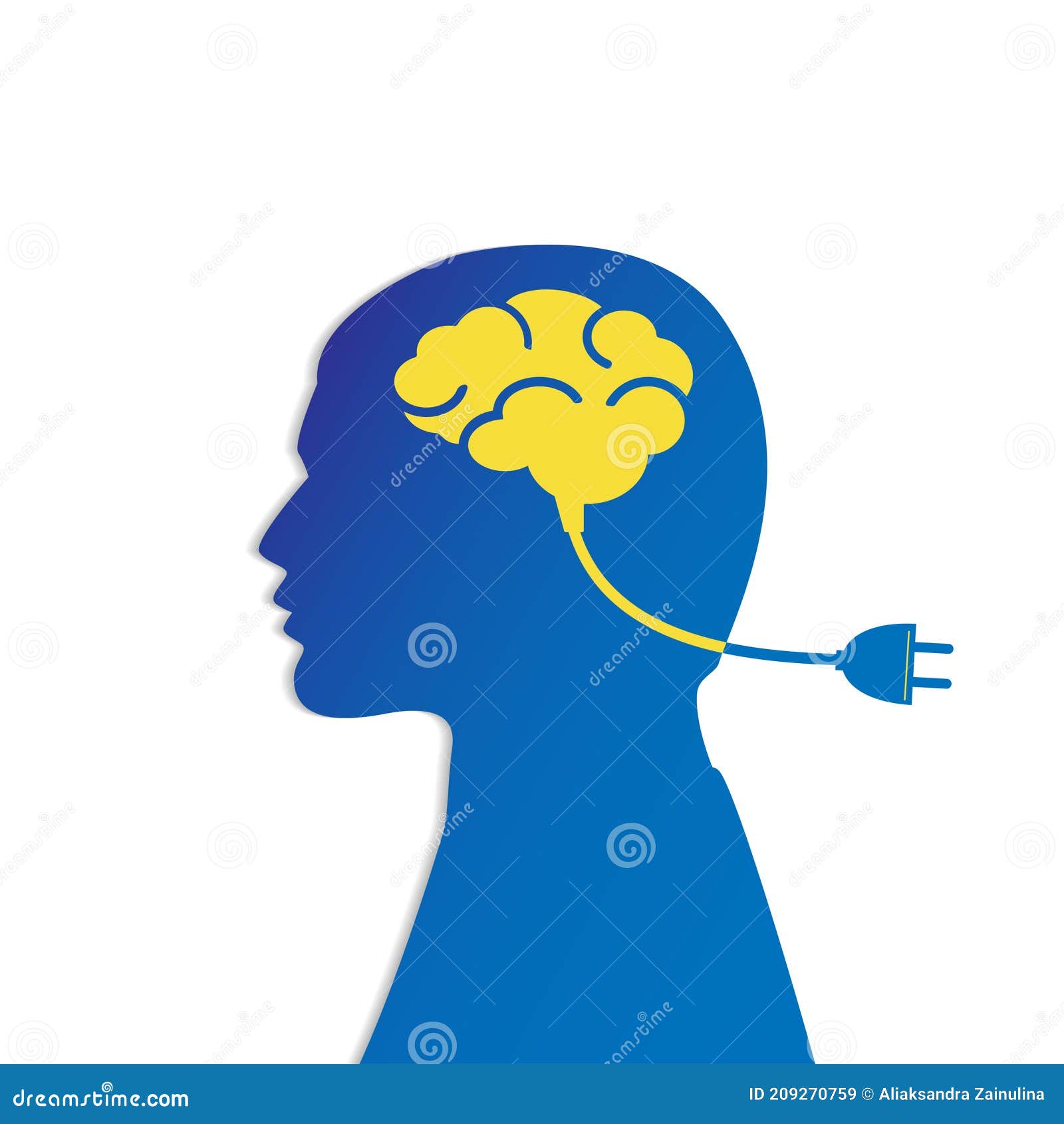 Man Head with Brain and Plug, Charging. Stock Vector - Illustration of ...