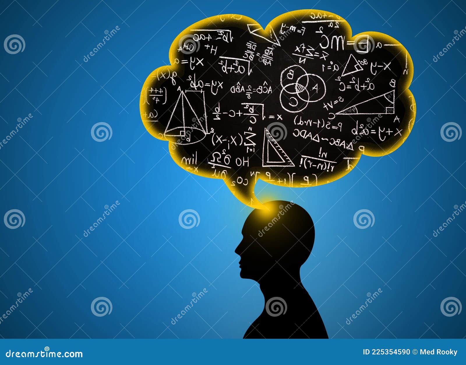 Man Head with Bubble Thoughts of Maths and Physics Formulas. Man ...