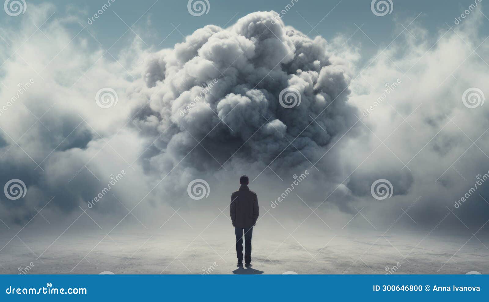 Man Head in Clouds, Depression and Fatigue at Work. Man with Cloud Over ...