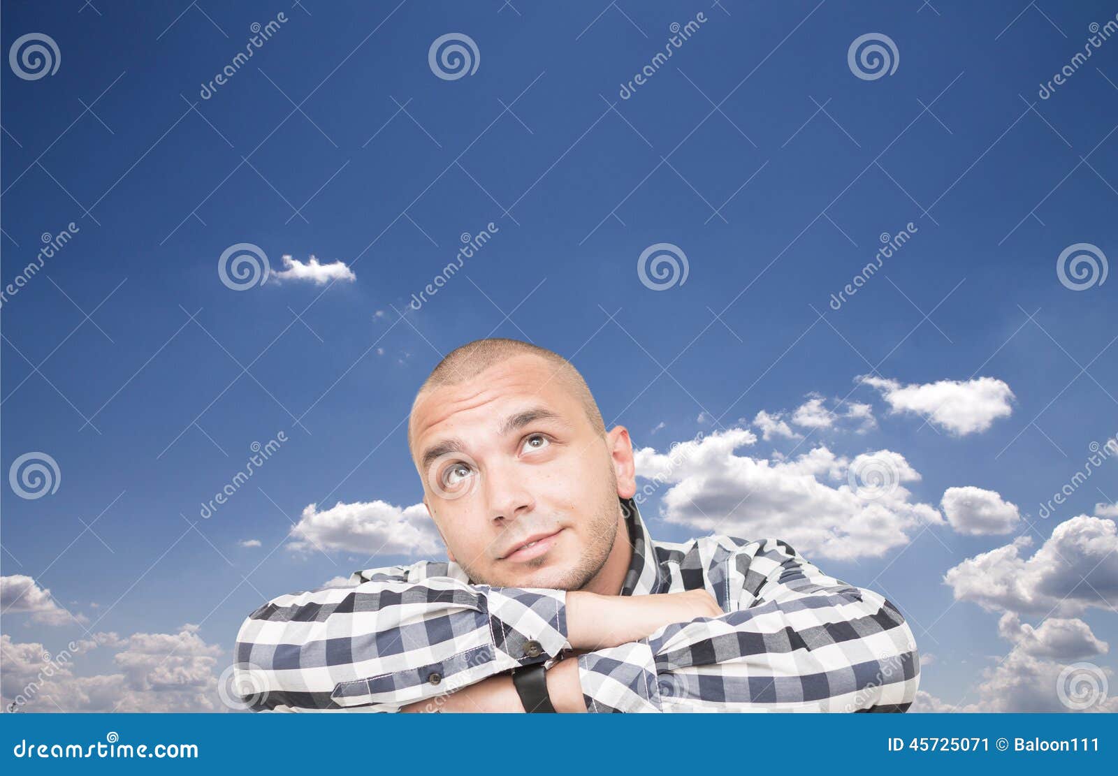 Man with Head in the Clouds Stock Image - Image of closeup, head: 45725071