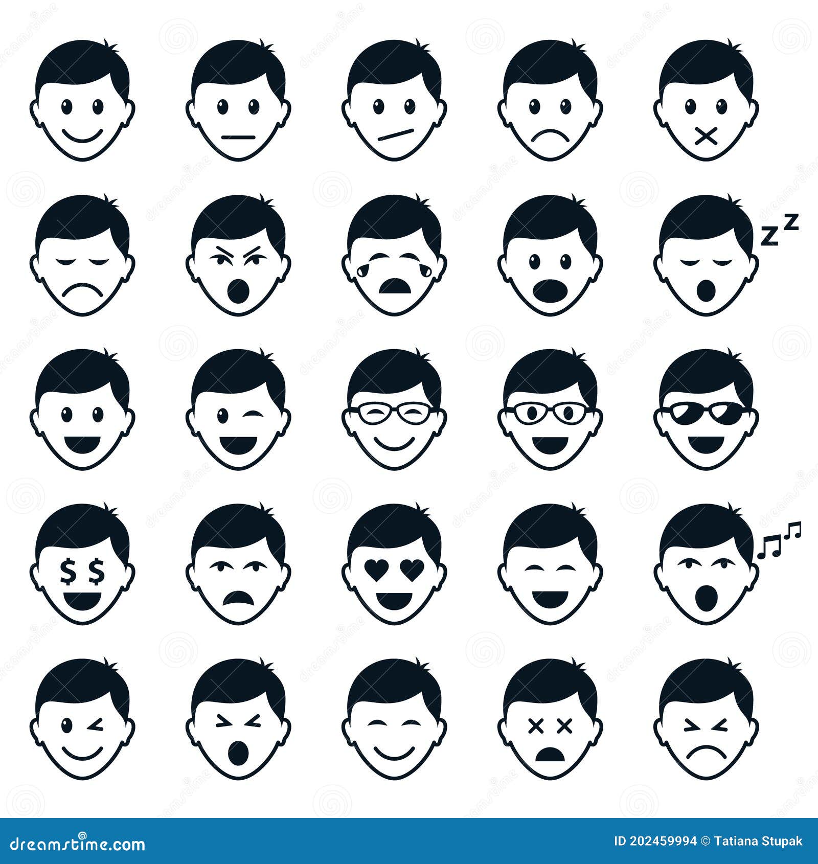 Man Head with Different Emotions Set, Vector Isolated Smile Mood ...