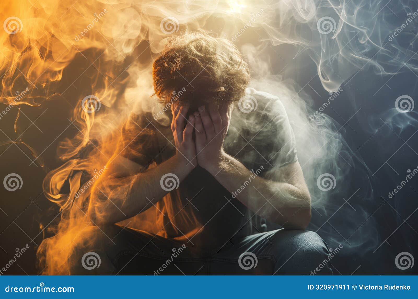 Man with Head on Fire Representing Stress Stock Image - Image of ...