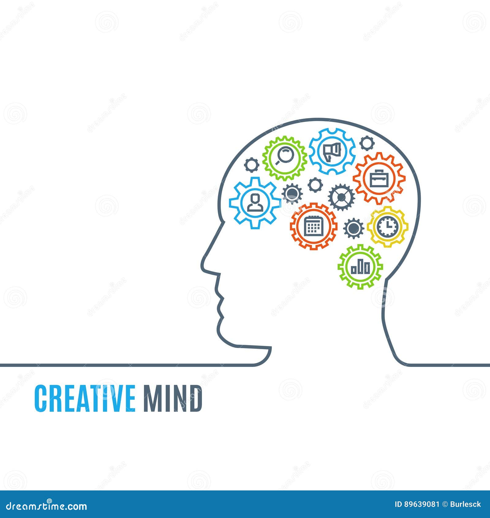 Man Head with Gears, Creative Thinking Vector Illustration Stock Vector ...