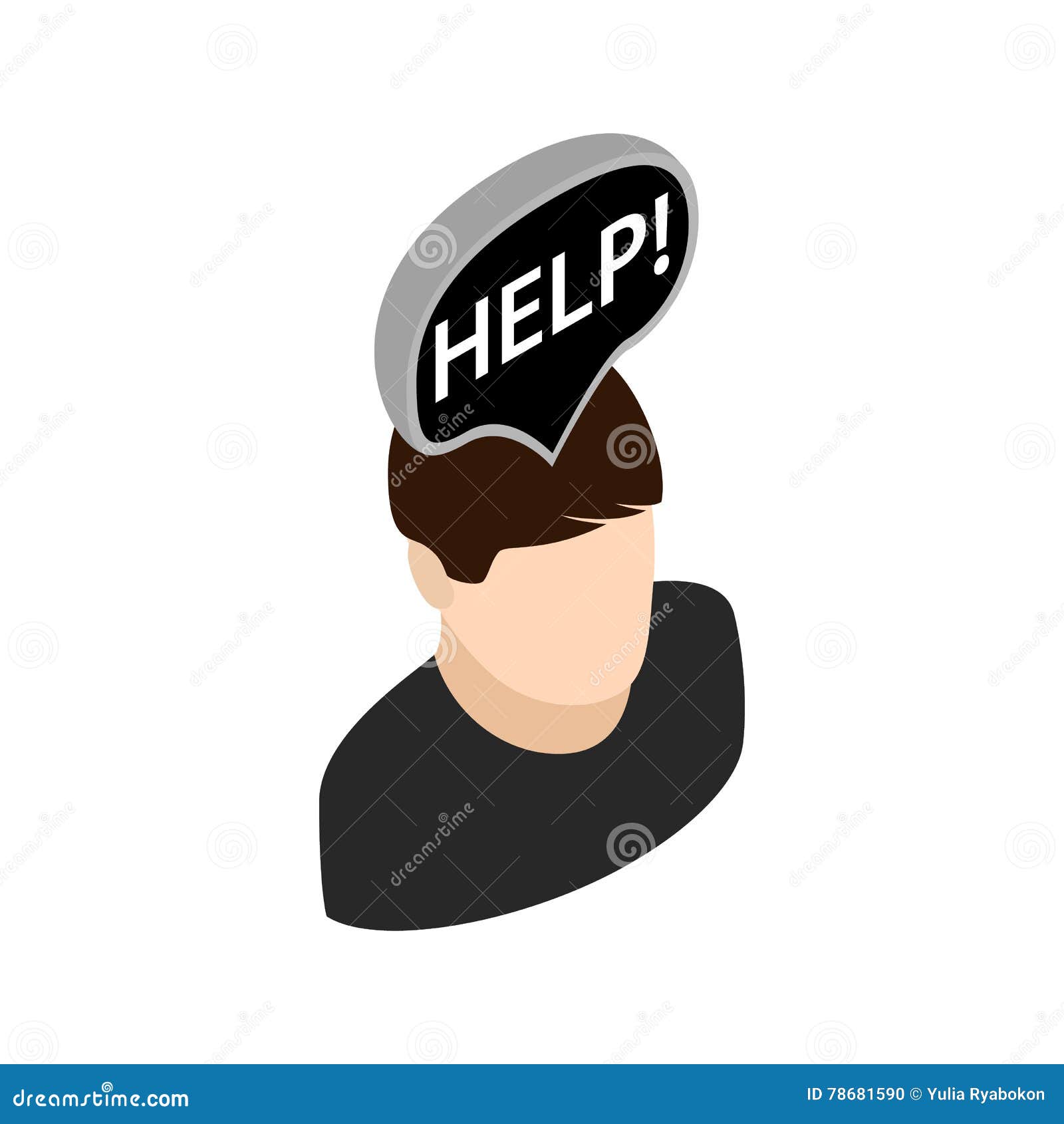Man Head with Help Sign Icon, Isometric 3d Style Stock Vector ...