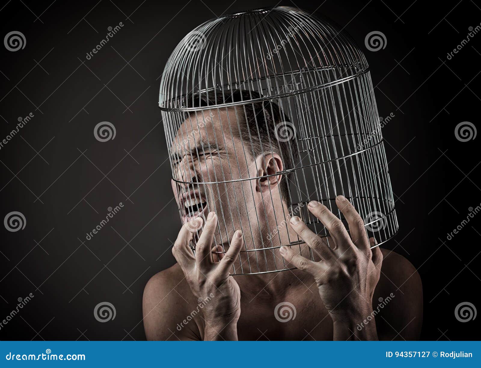 Man with the Head Inside a Birdcage Stock Image - Image of dependence ...