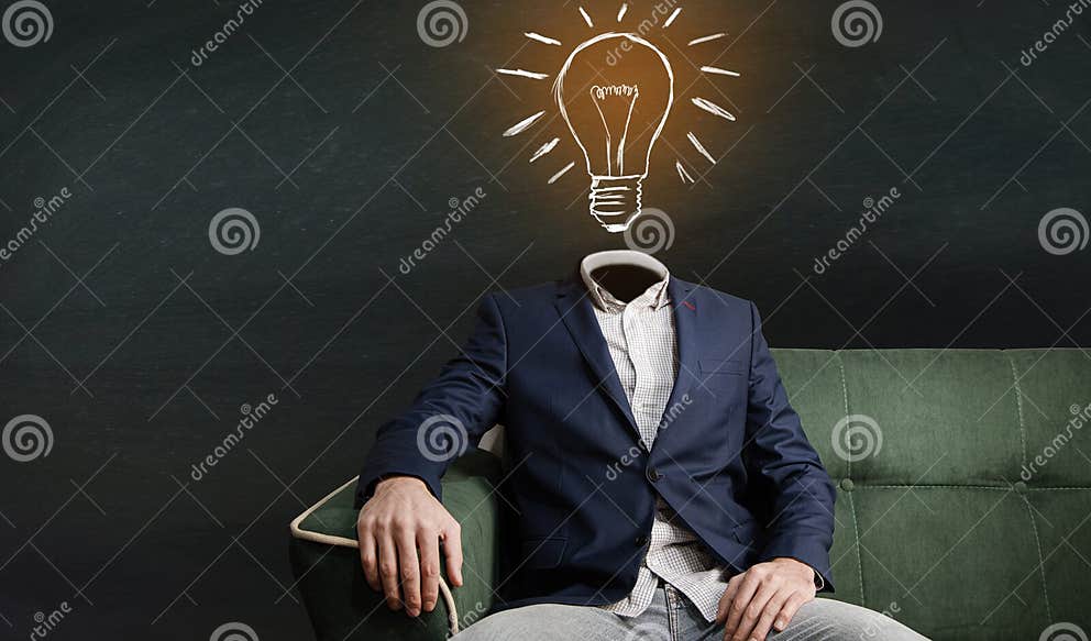 Man instead of the Head Bulb Stock Photo - Image of businessman, people ...