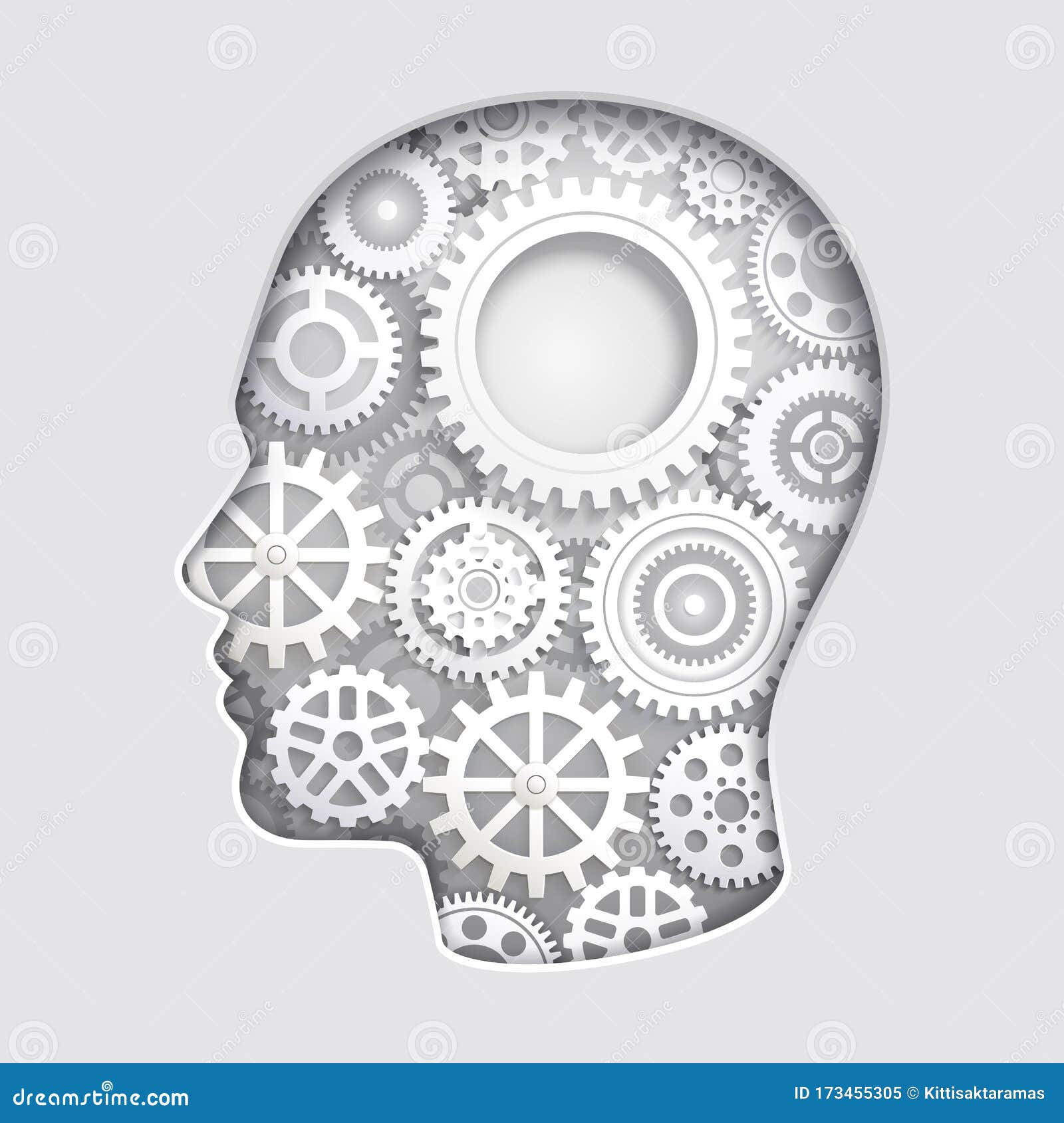 Man Head Mind Thinking with Gear Symbol Paper Cut Stock Vector ...