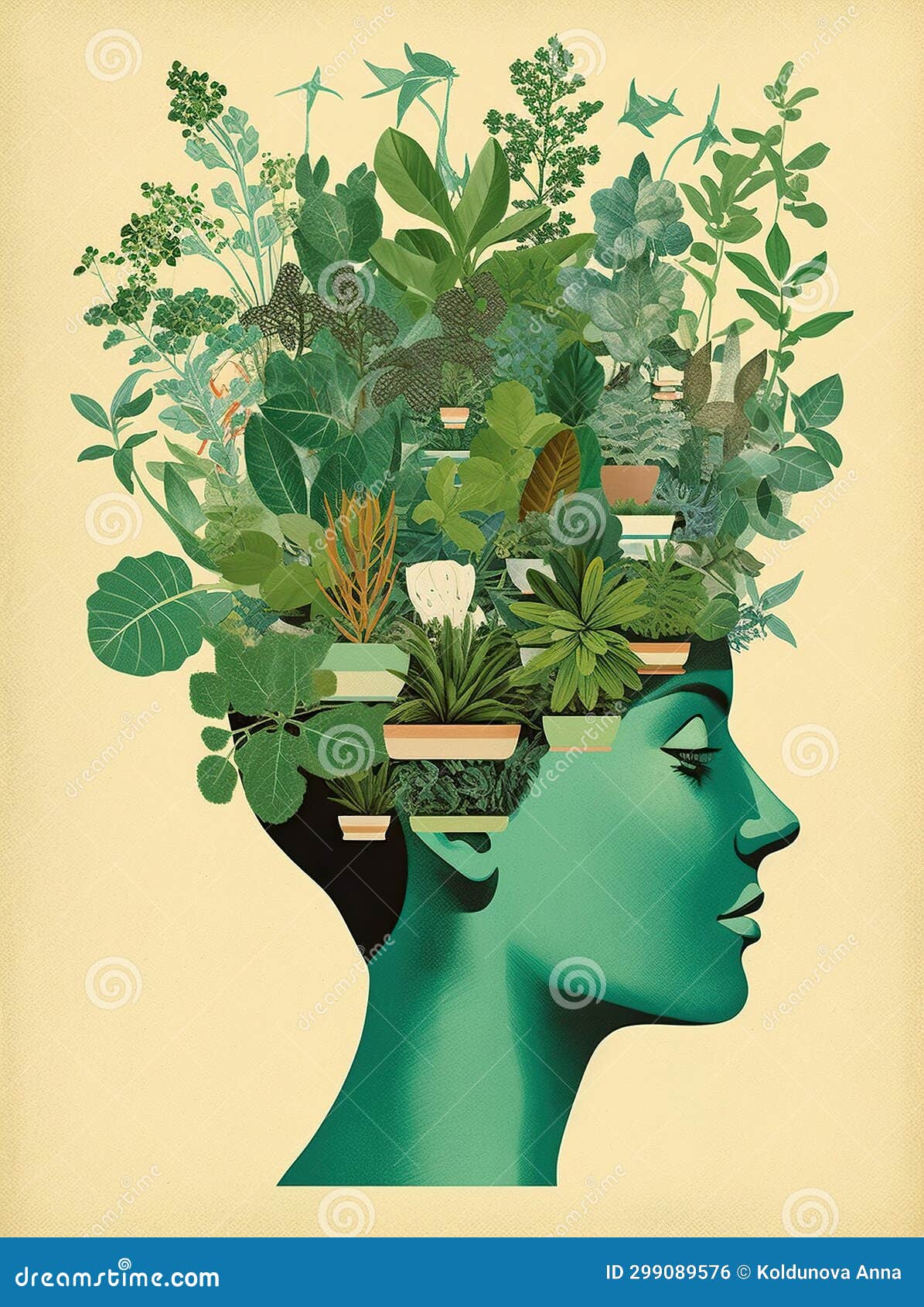 The Man Head with Plants Around it, Concept of Natural Unity Stock ...
