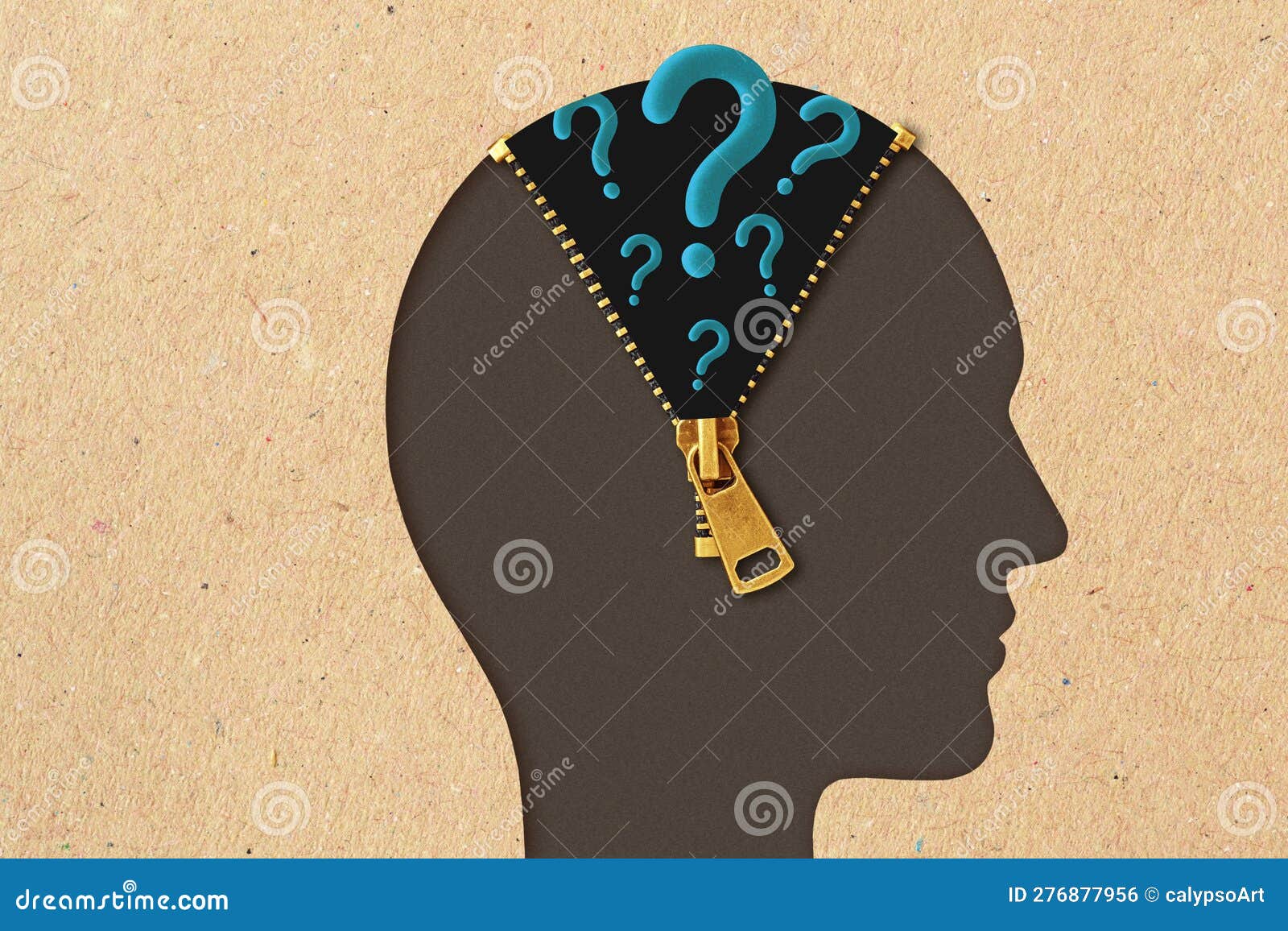 Man Head Profile with Open Zipper and Question Marks - Concept of Open ...