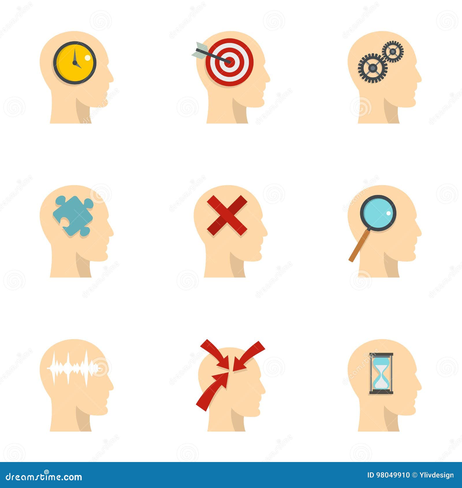 Man Head with Sign Icons Set, Flat Style Stock Vector - Illustration of ...