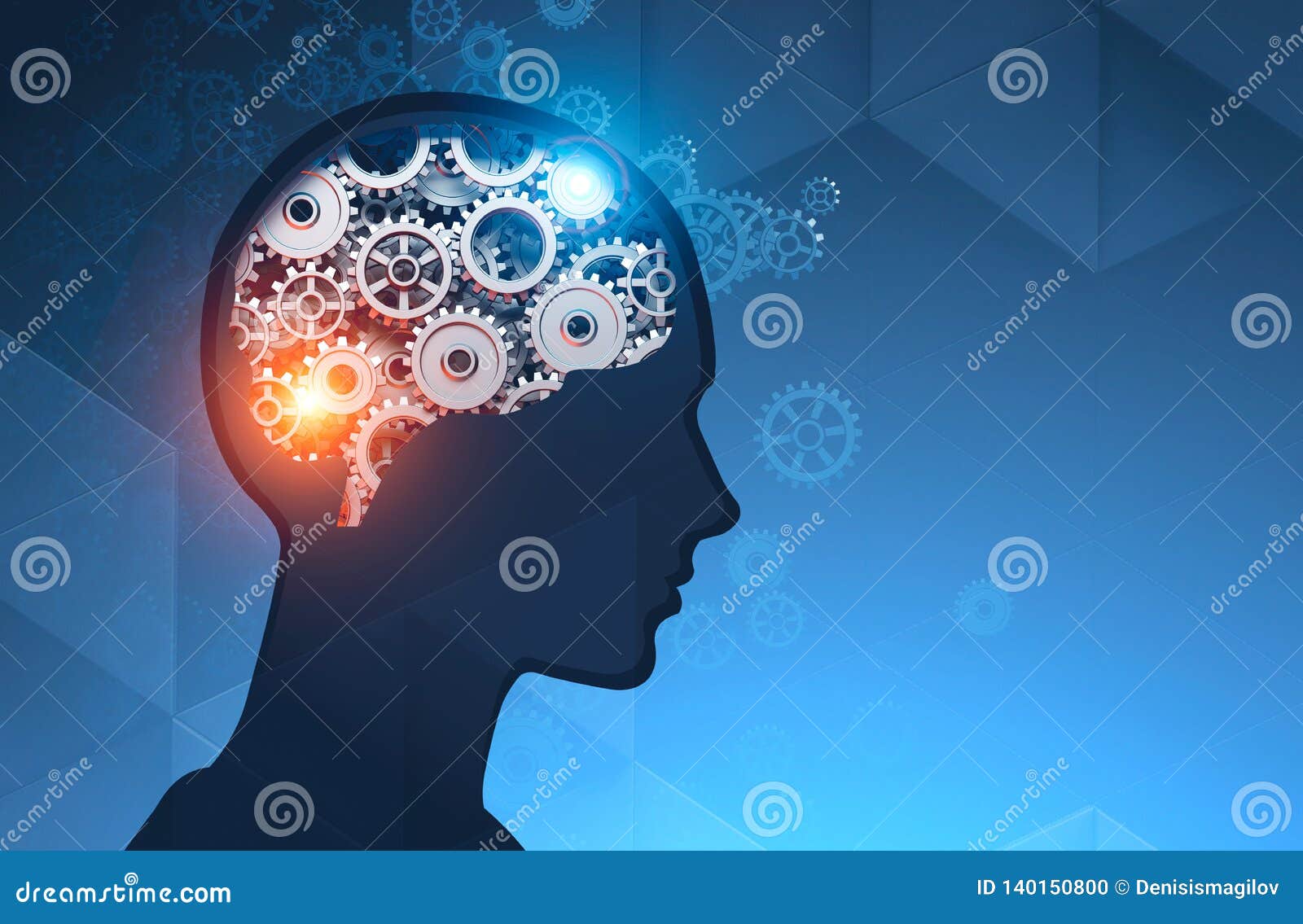Man Head Silhouette with Gear Brain Stock Illustration - Illustration ...
