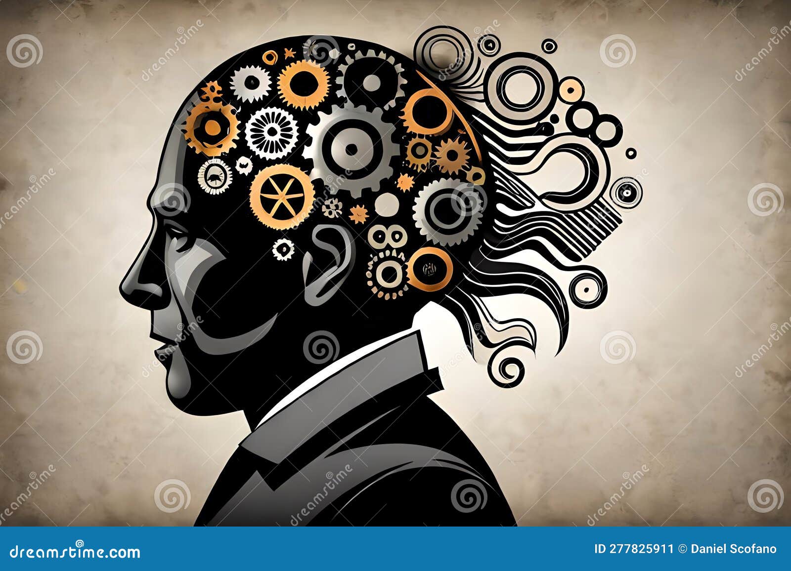 Man Head Silhouette with Gear Brain. Generative AI Stock Illustration ...